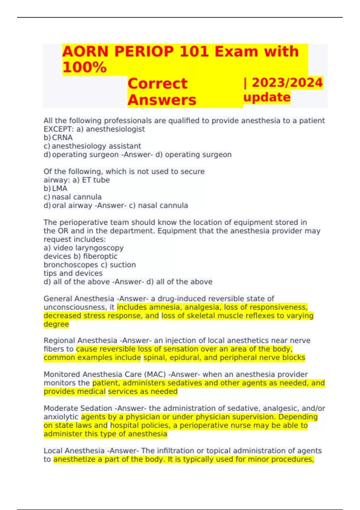 AORN PERIOP 101 Exam with 100% correct Answers | 2023/2024 update ...