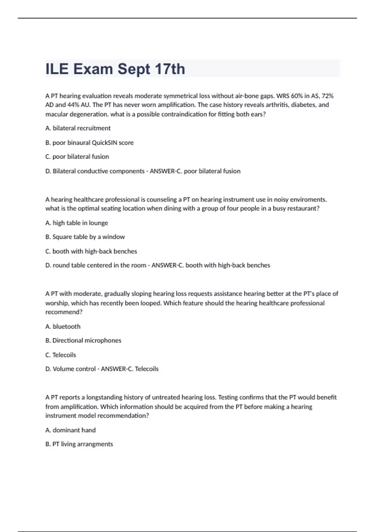 ILE Exam Sept 17th with complete solutions - ILE - Stuvia US