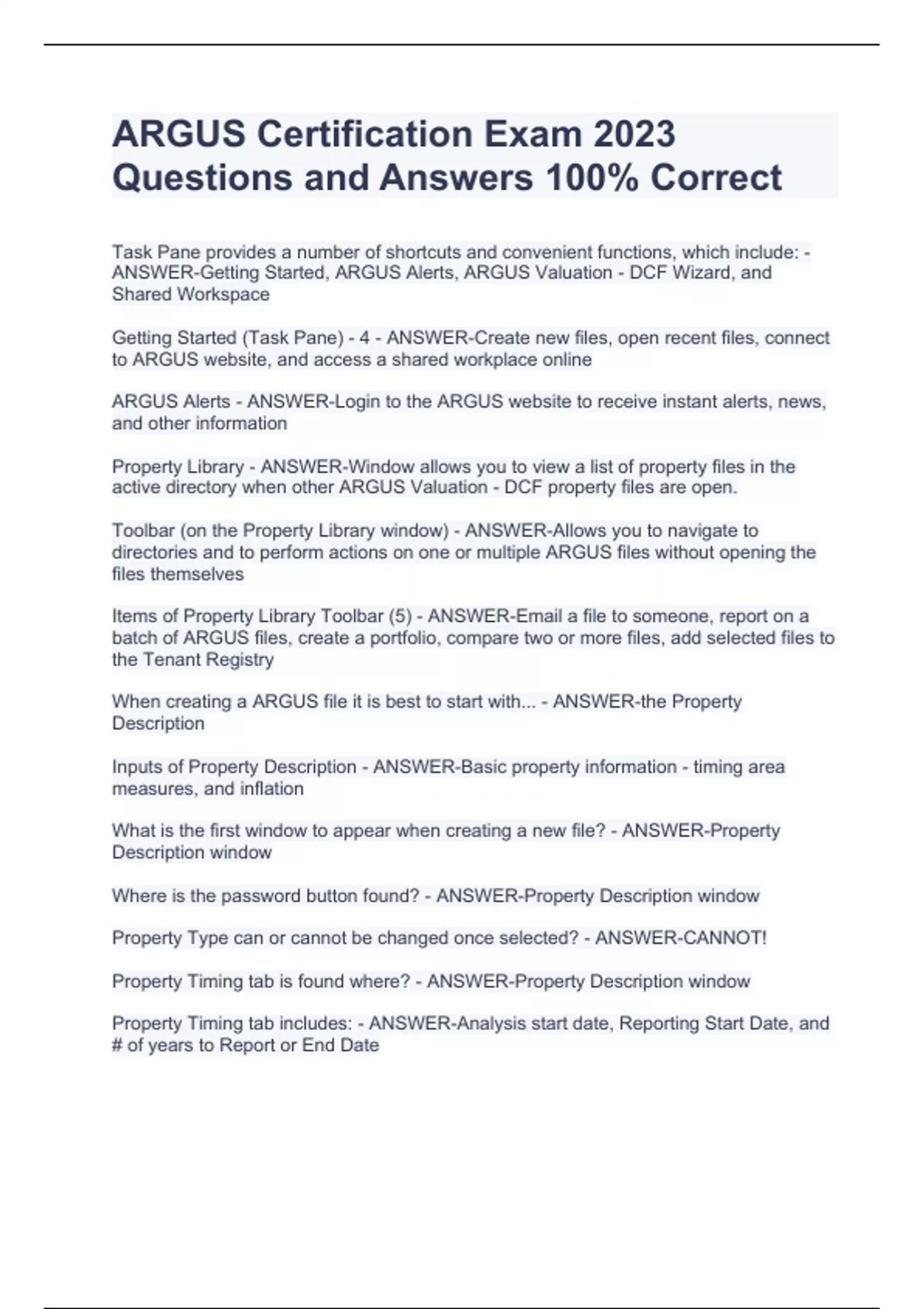 ARGUS Certification Exam BUNDLE PACK 2023 with Complete Questions and Answers 100% Correct ...