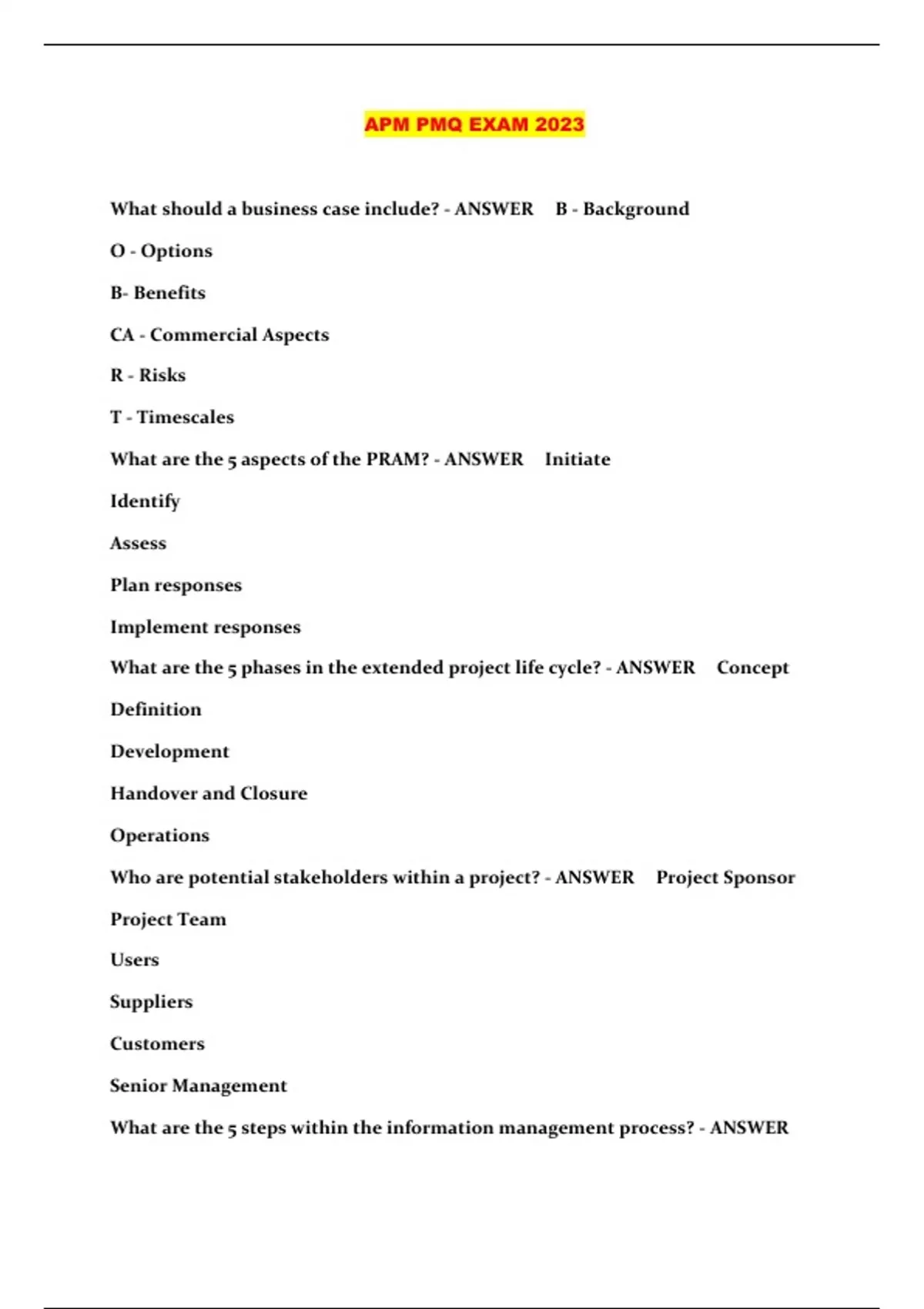 APM PMQ EXAM 2023 - APM PMQ - Stuvia US