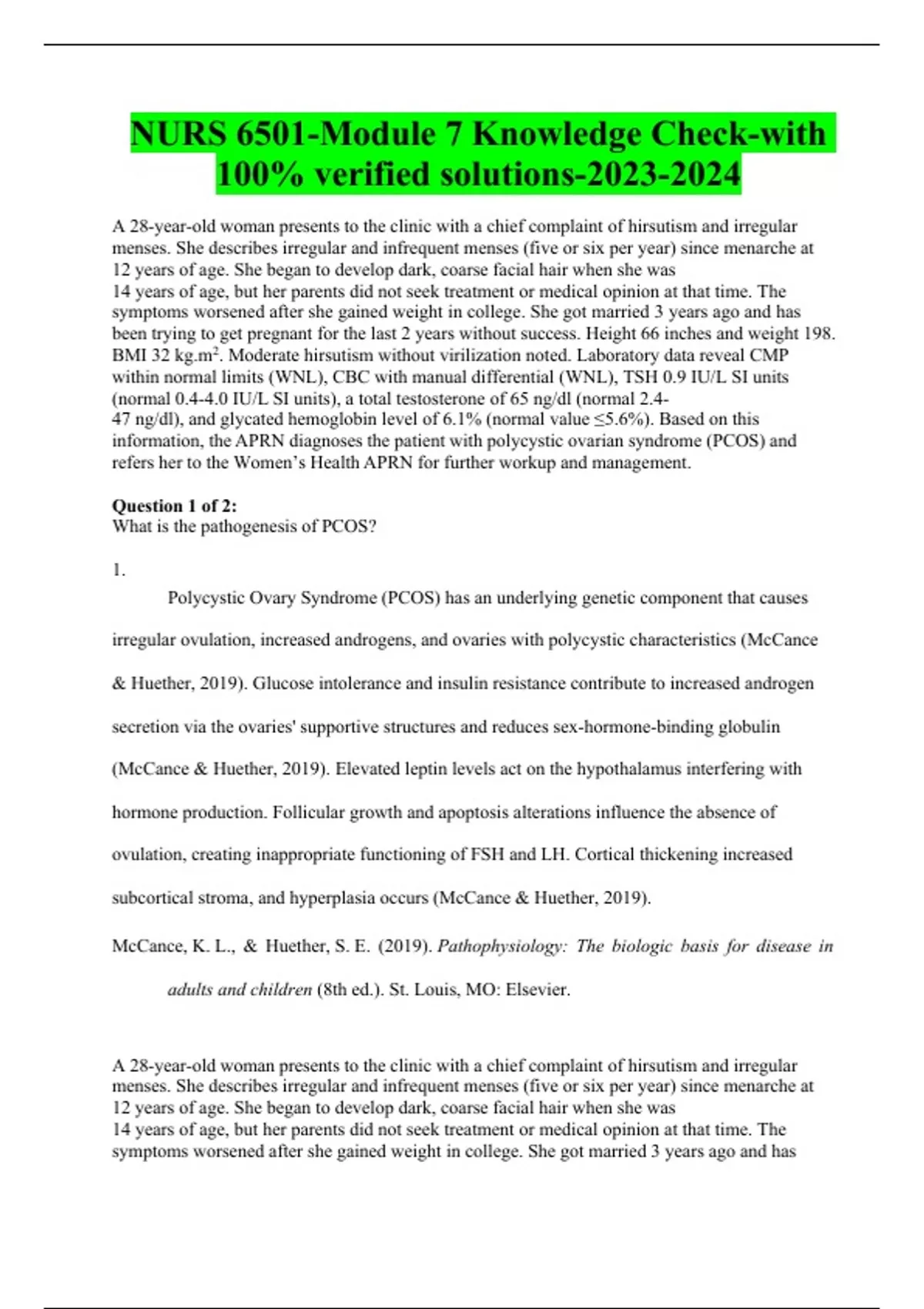 NURS 6501-Module 7 Knowledge Check-with 100% verified solutions- - NURS 6501 - Stuvia US