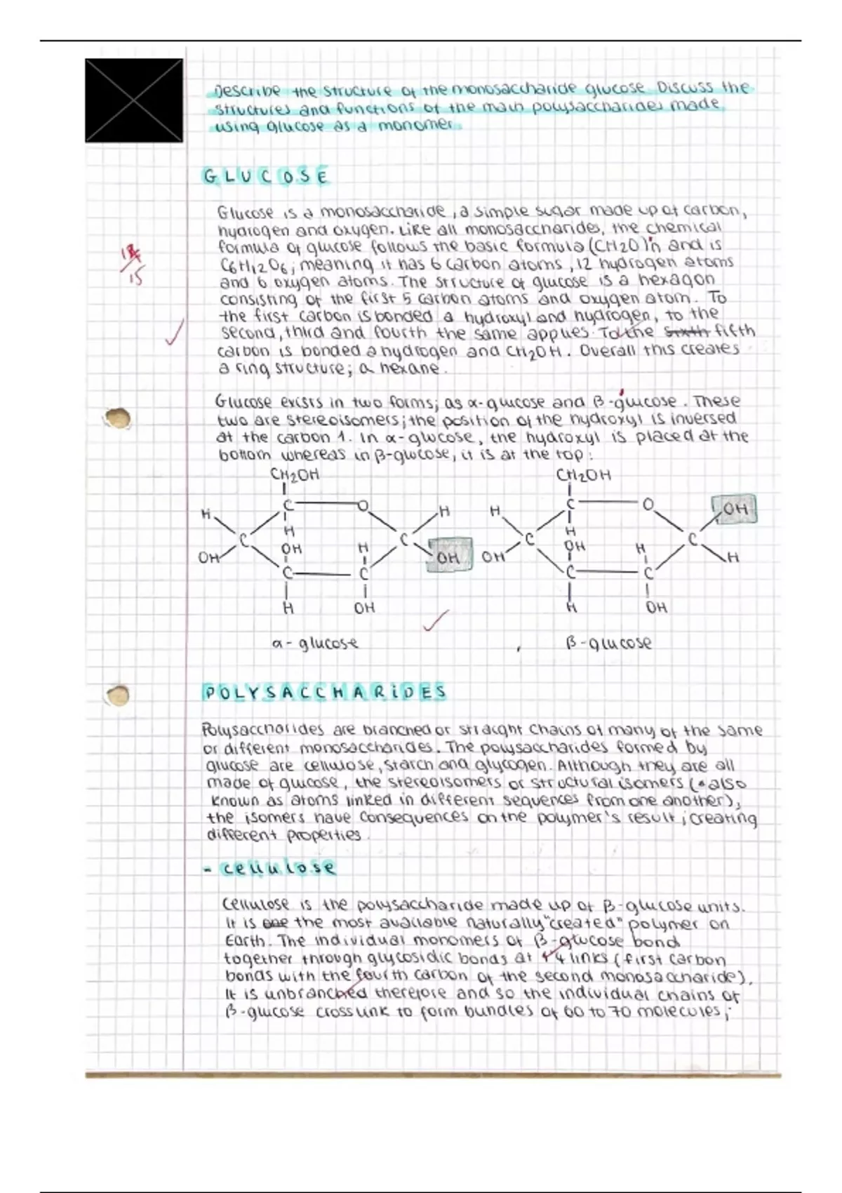 Summary Glucose, Cellulose, Starch, Glycogen (Monosaccharide ...