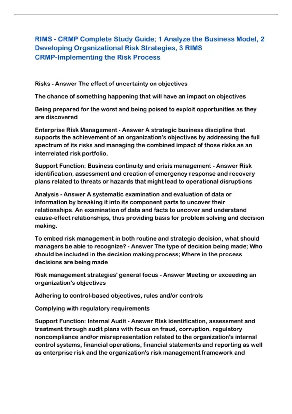 RIMS - CRMP Complete Study Guide; 1 Analyze the Business Model, 2 ...