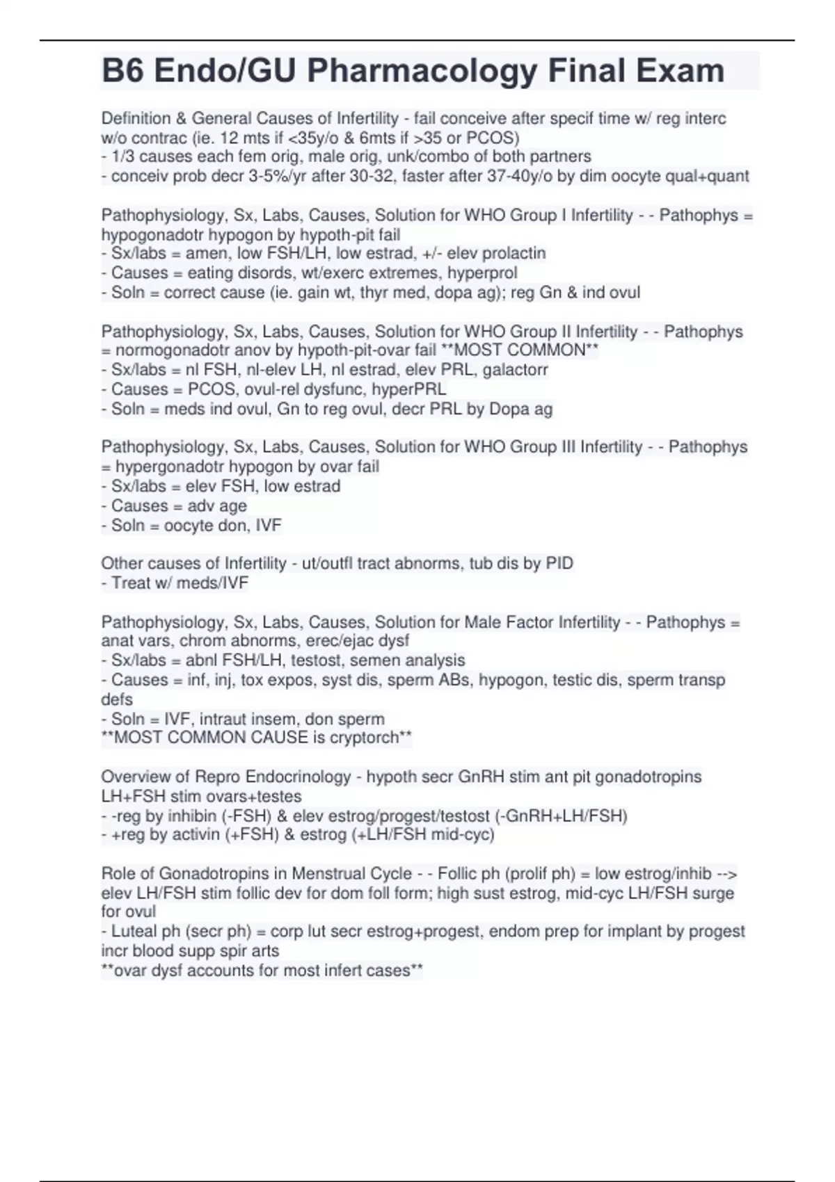 B6 Endo GU Pharmacology Final Exam - Nursing - Stuvia US