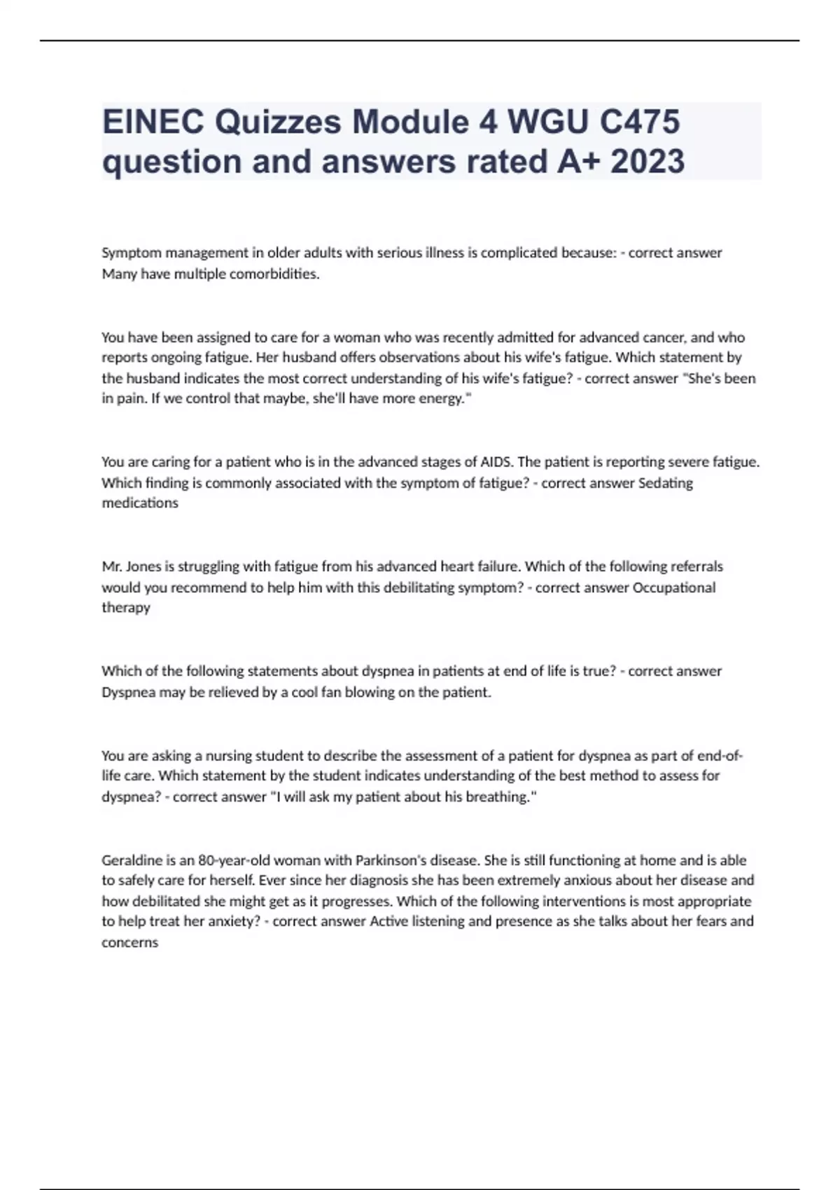 ElNEC Quizzes Module 4 WGU C475 question and answers rated A+ 2023 ...