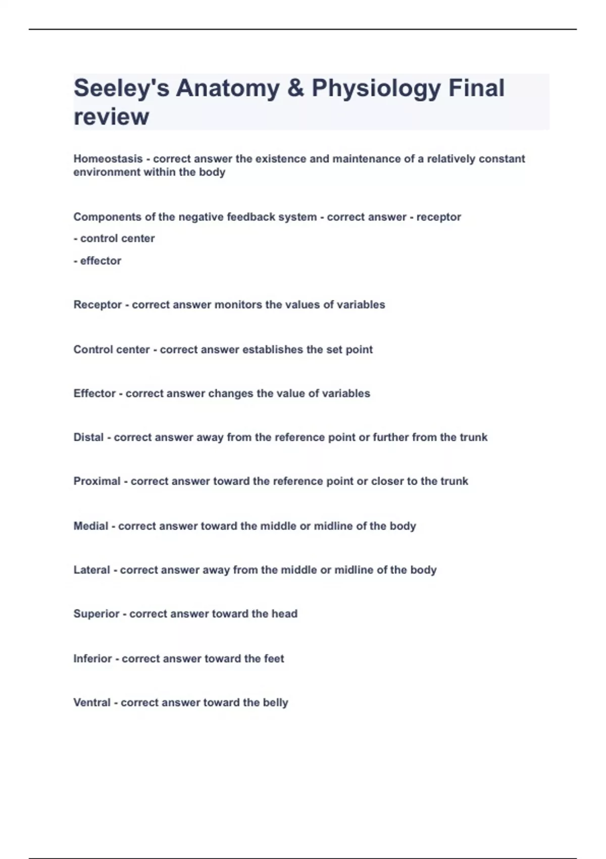 Seeley's Anatomy & Physiology Final review|2023 LATEST UPDATE ...