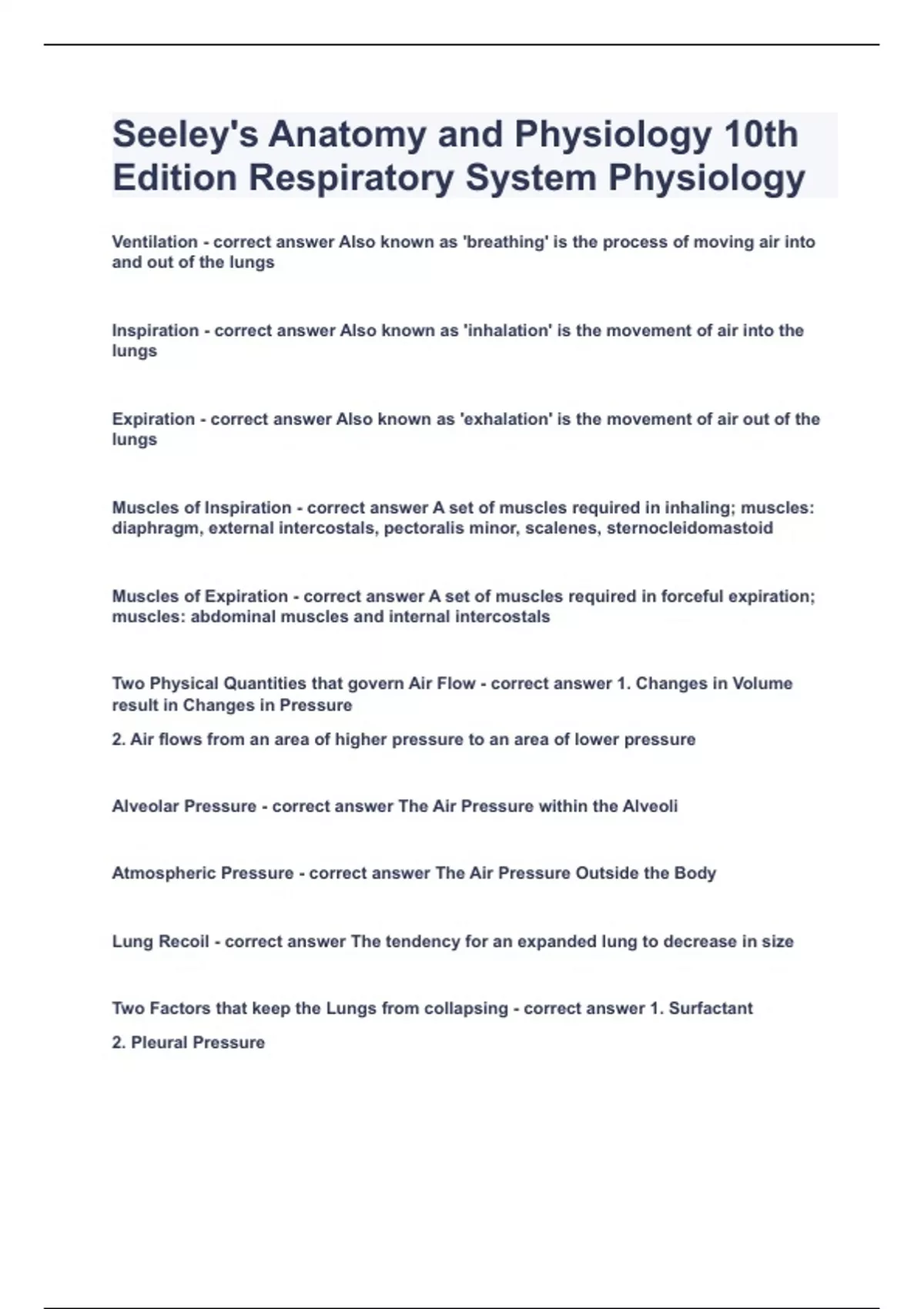 Seeley's Anatomy and Physiology 10th Edition Respiratory System ...