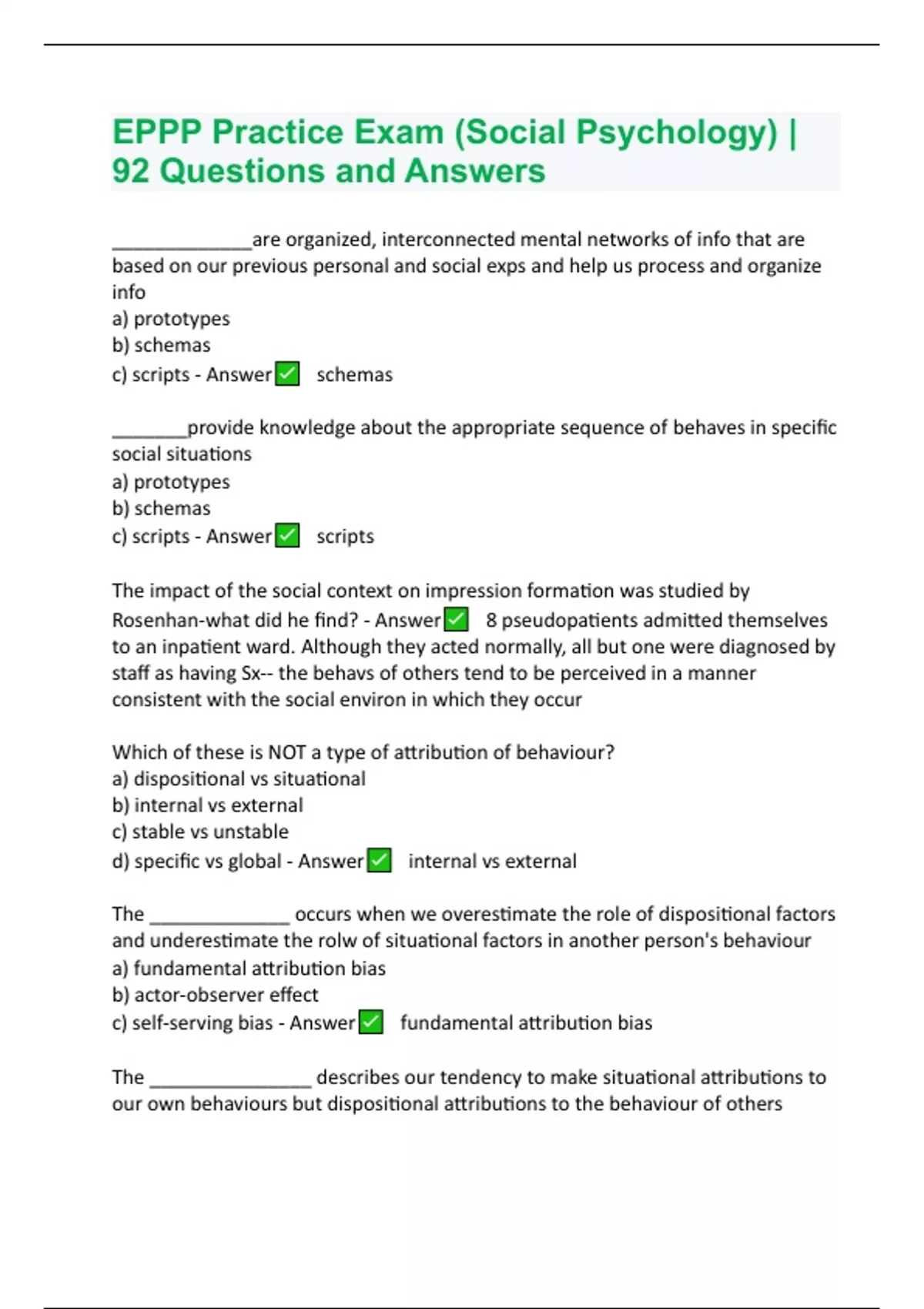 EPPP Practice Exam (Social Psychology) | 92 Questions and Answers - EPPP - Stuvia US