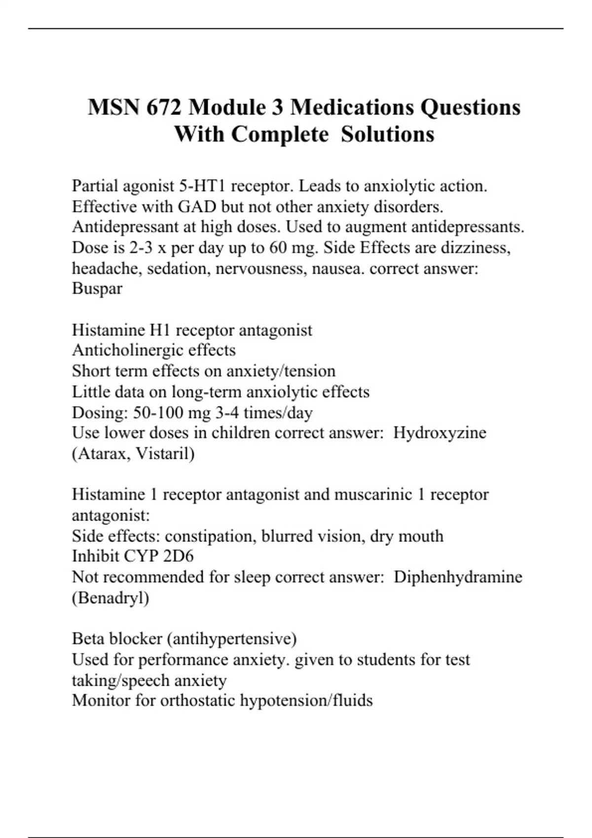 MSN 672 Module 3 Medications Questions With Complete Solutions - MSN ...
