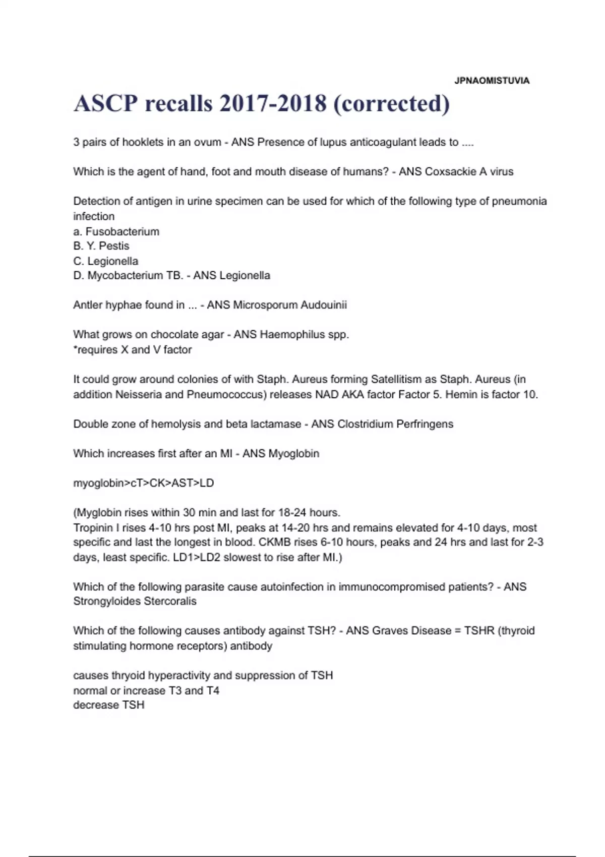 ASCP recalls (corrected) updated 2023 questions & answers 2023 (A+ GRADED 100% VERIFIED - ASCP ...
