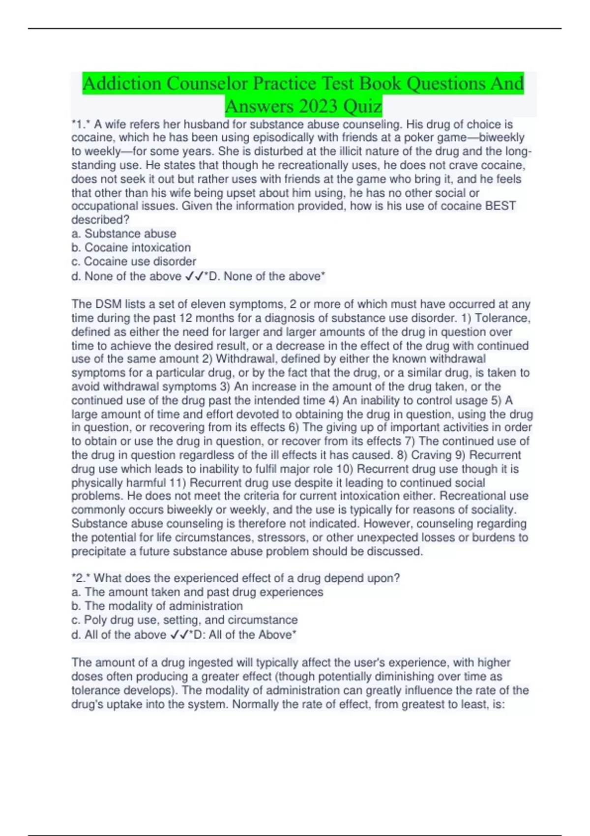 Addiction Counselor Practice Test Book Questions And Answers 2023 Quiz ...