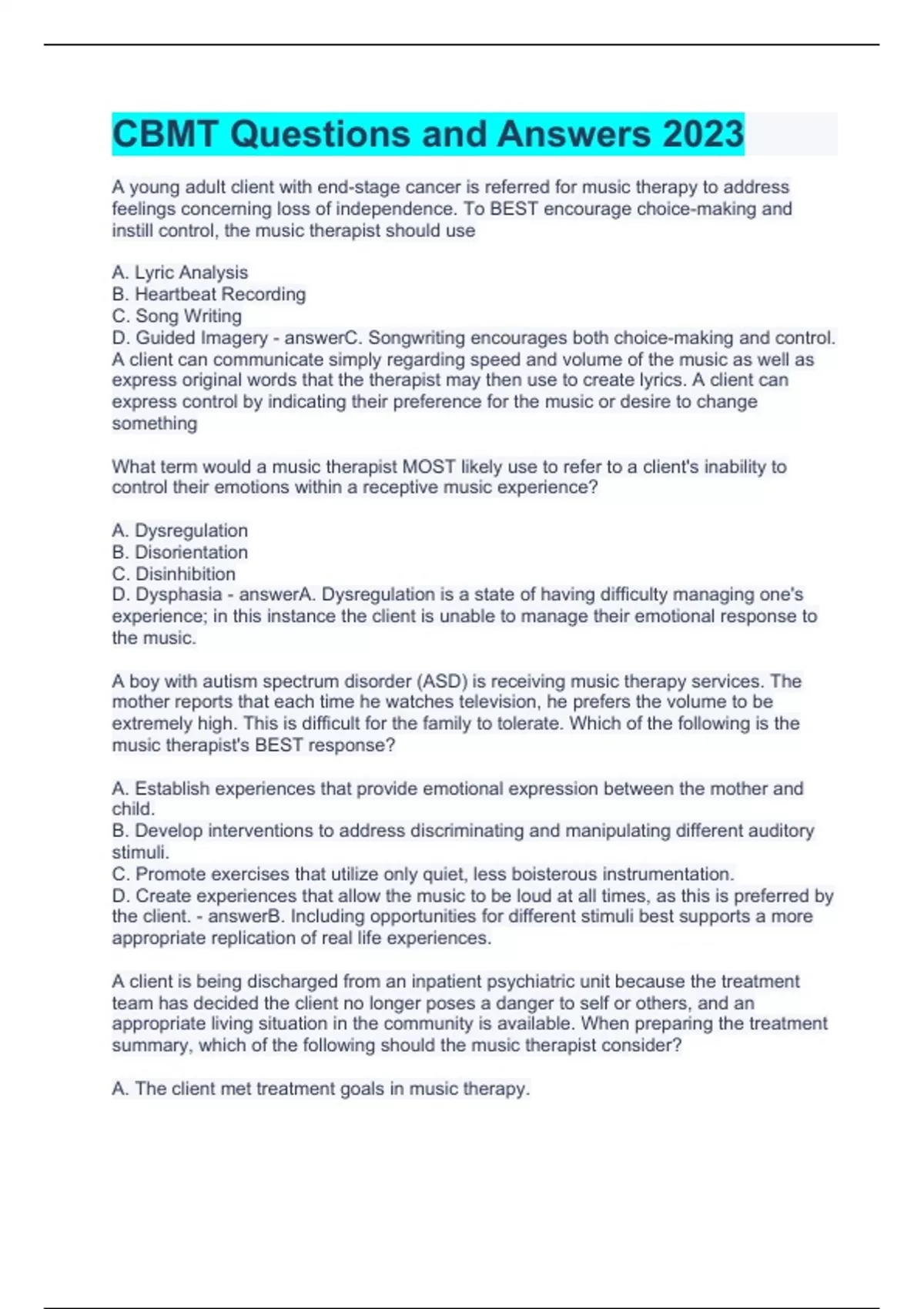 CBMT Questions and Answers 2023 - CBMT - Stuvia US