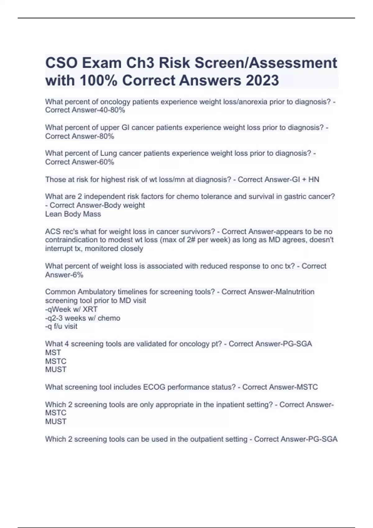 CSO Exam Ch3 Risk Screen/Assessment with 100% Correct Answers 2023 ...
