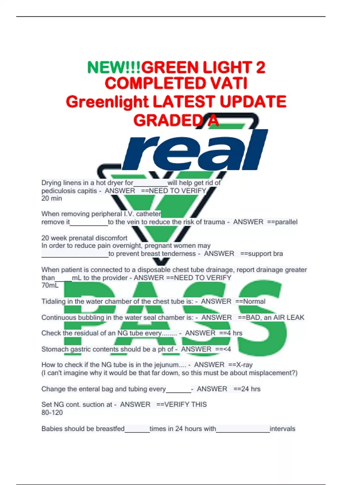 NEW!!COMPLETED VATI Greenlight STUDY SET GRADED A FULL EXAM PACK WITH A PACKAGED DEAL - Stuvia US