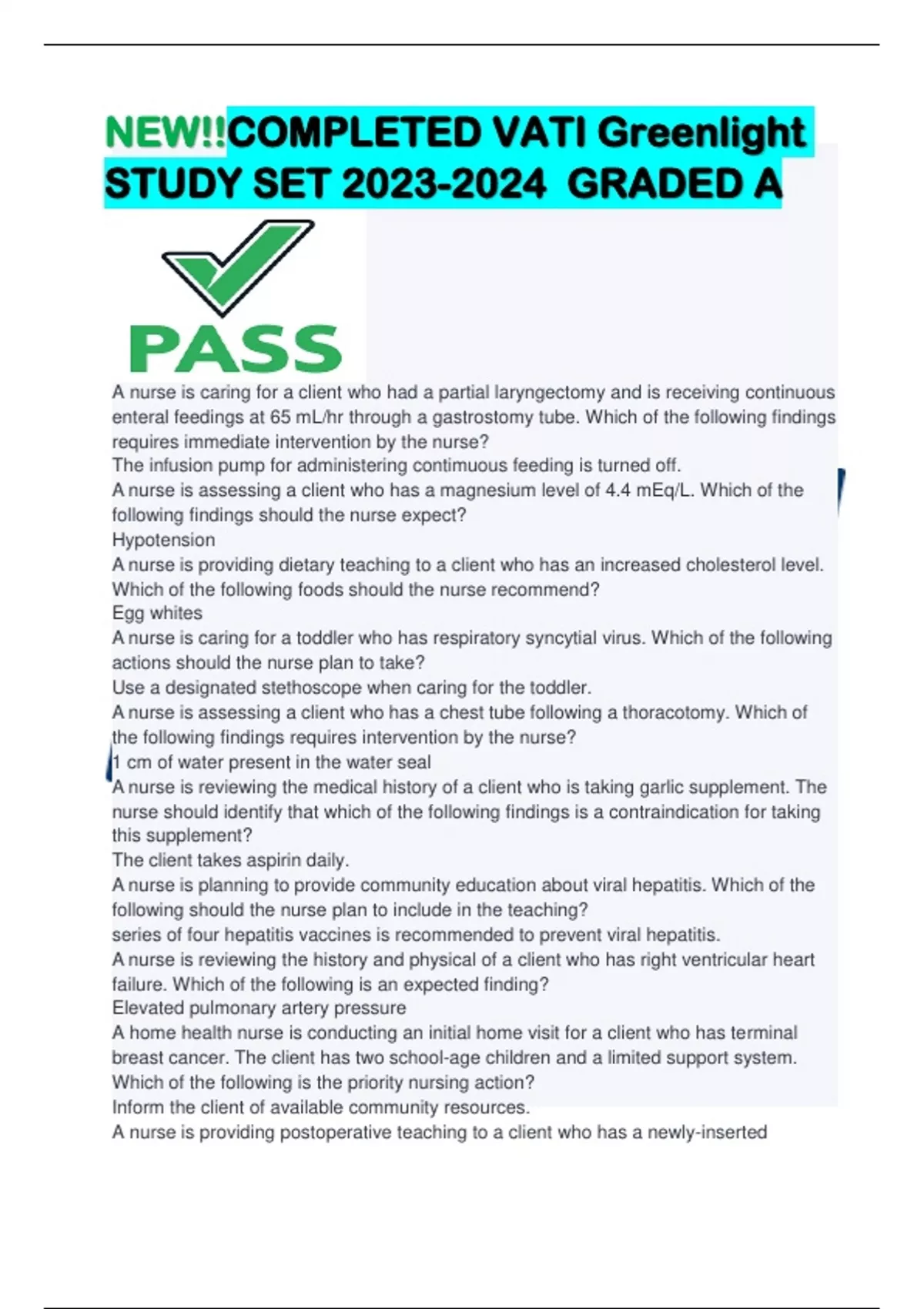 NEW!!COMPLETED VATI Greenlight STUDY SET GRADED A - NEW!!COMPLETED VATI Greenlight STUDY SET ...