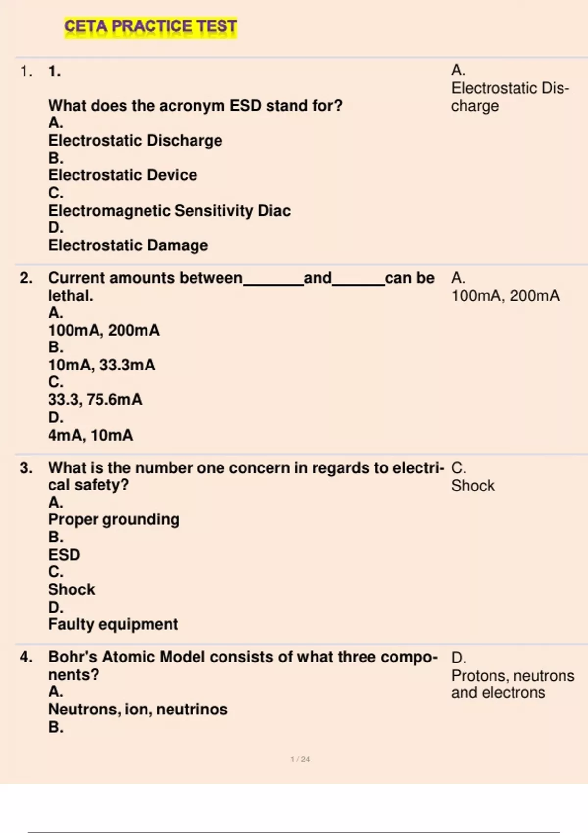 ETa Practice Test 1. 1. What does the acronym ESD stand for? A ...