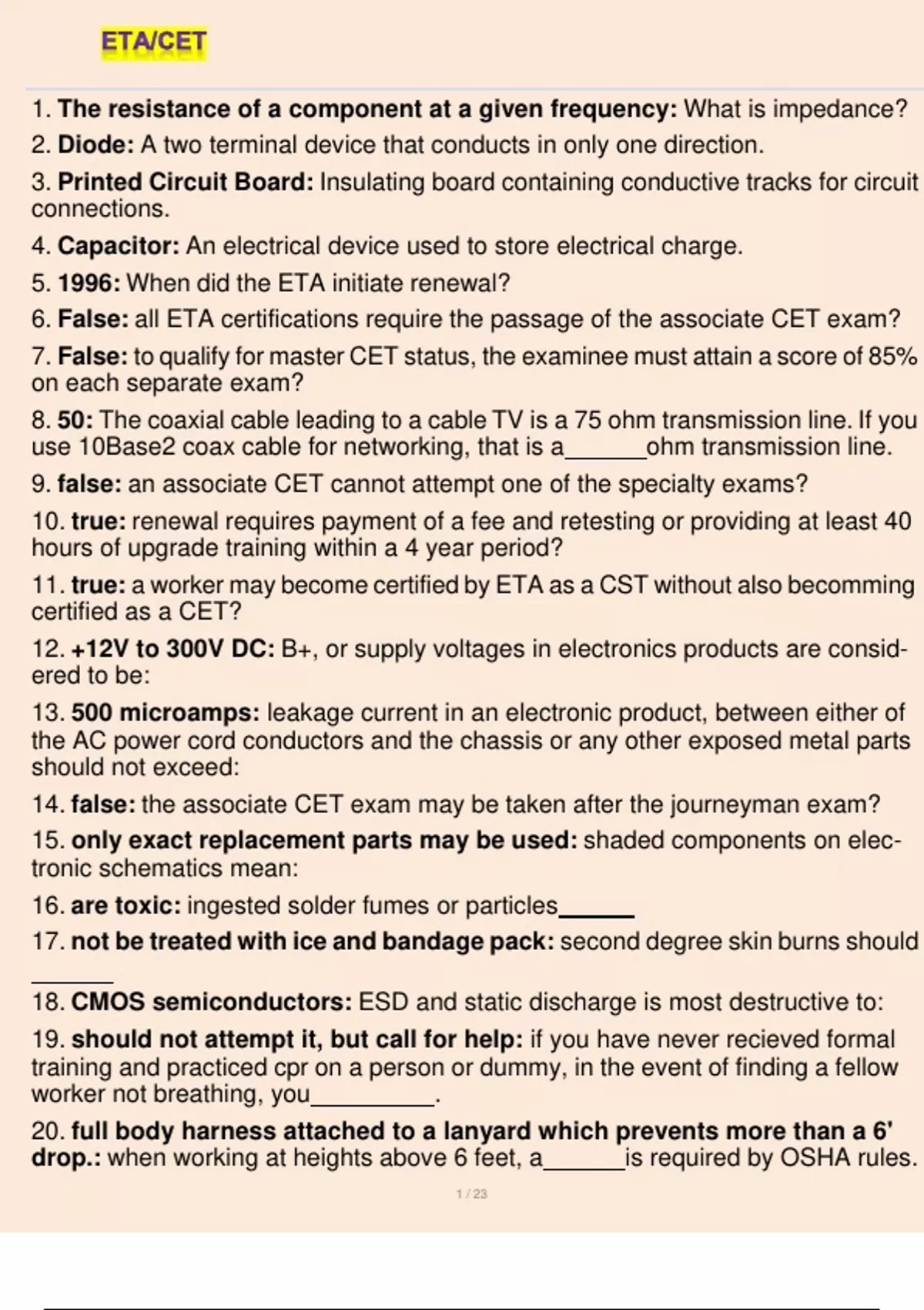 ETA/CET 1. The resistance of a component at a given frequency: What is ...