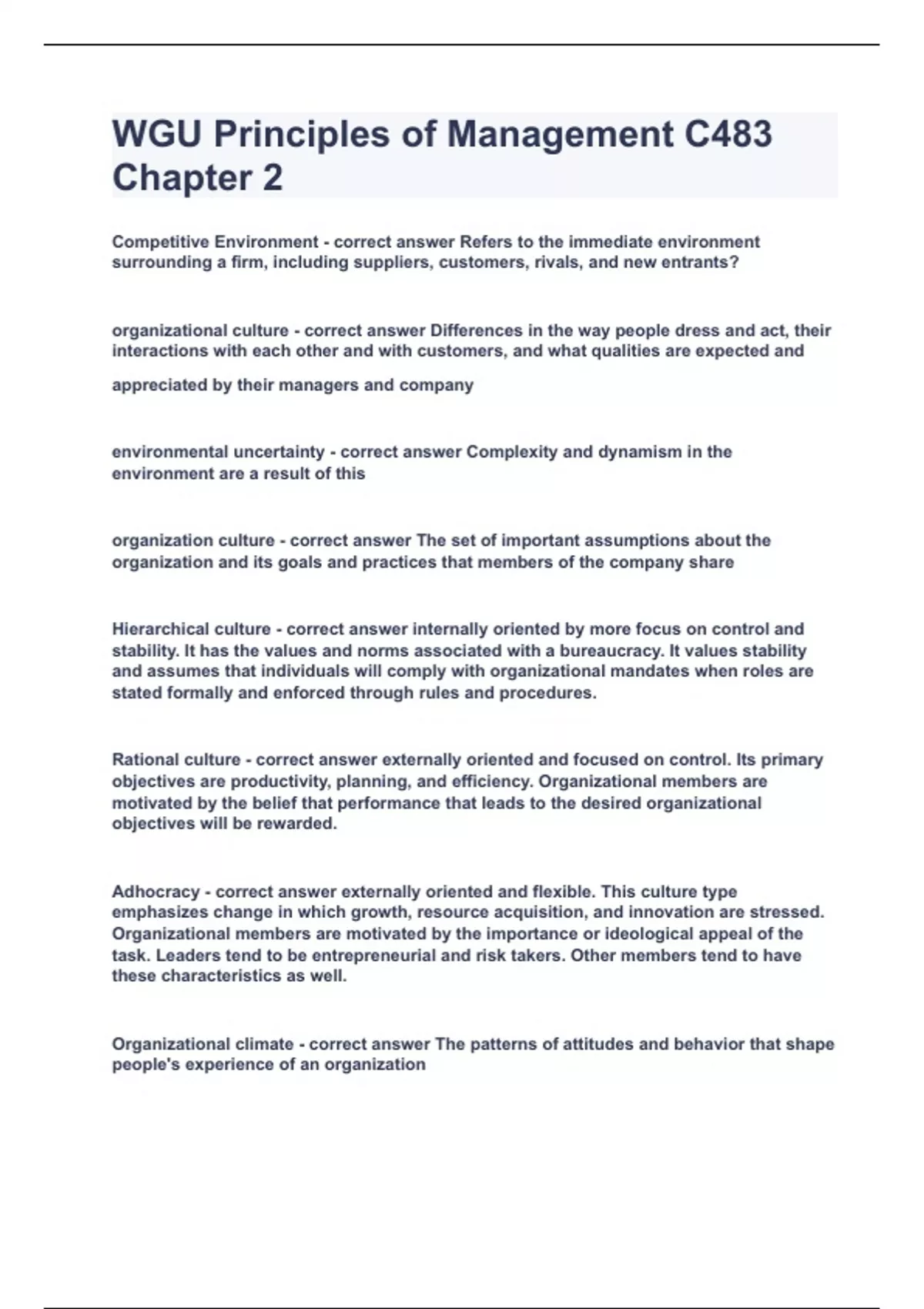 WGU Principles of Management C483 Chapter 2|2023 LATEST UPDATE ...