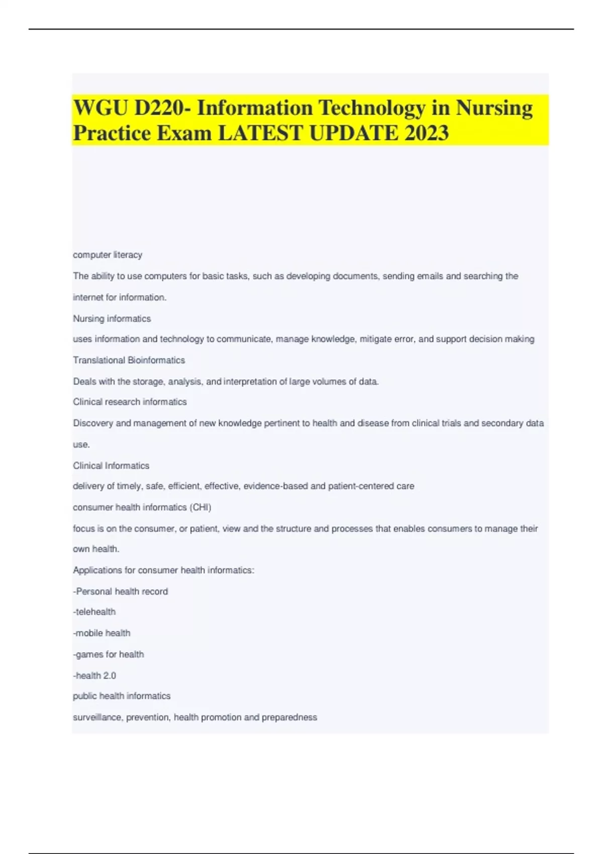 WGU D220- Information Technology in Nursing Practice Exam LATEST UPDATE ...