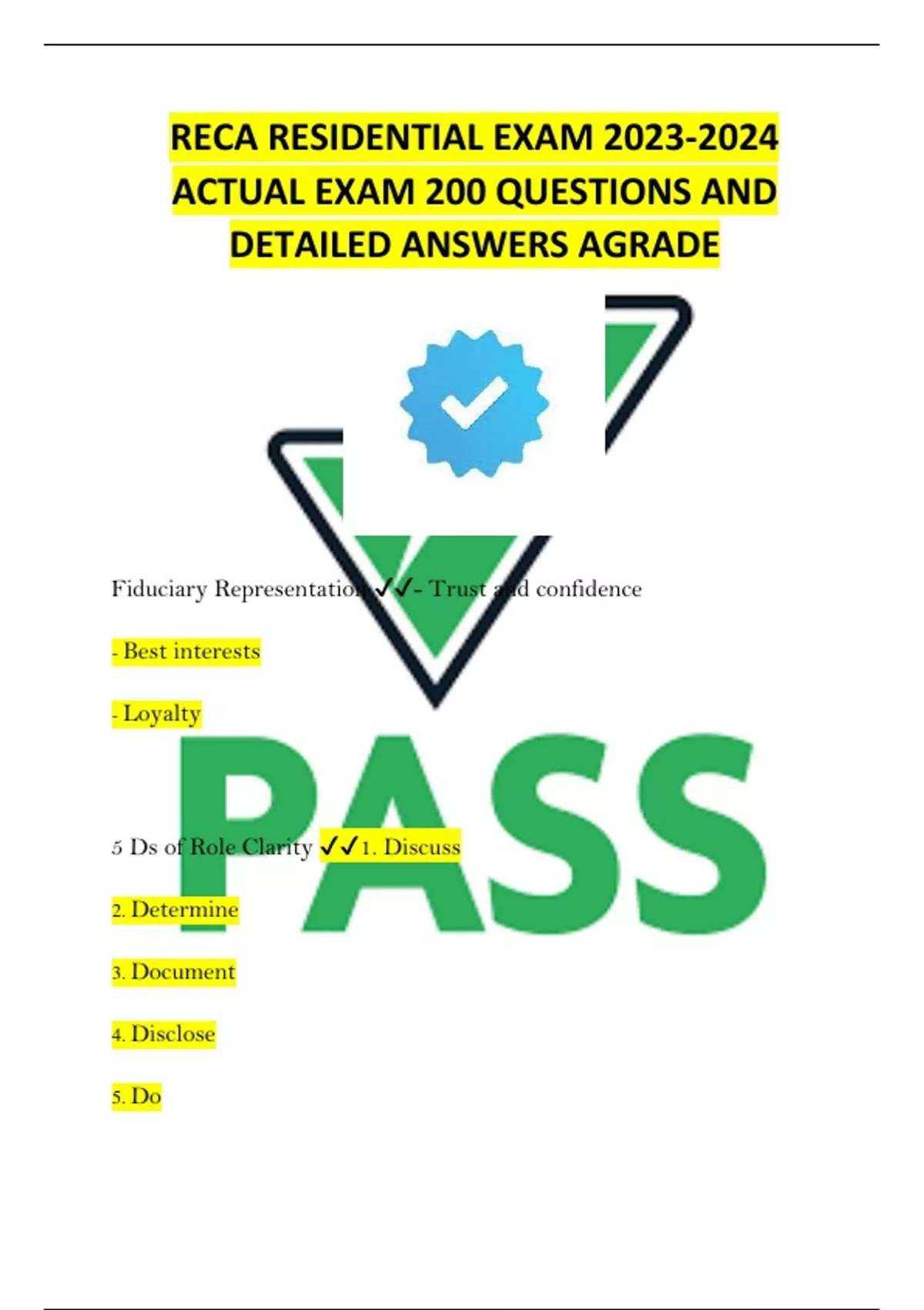 RECA RESIDENTIAL EXAM ACTUAL EXAM 200 QUESTIONS AND DETAILED ANSWERS AGRADE - RECA RESIDENTIAL ...