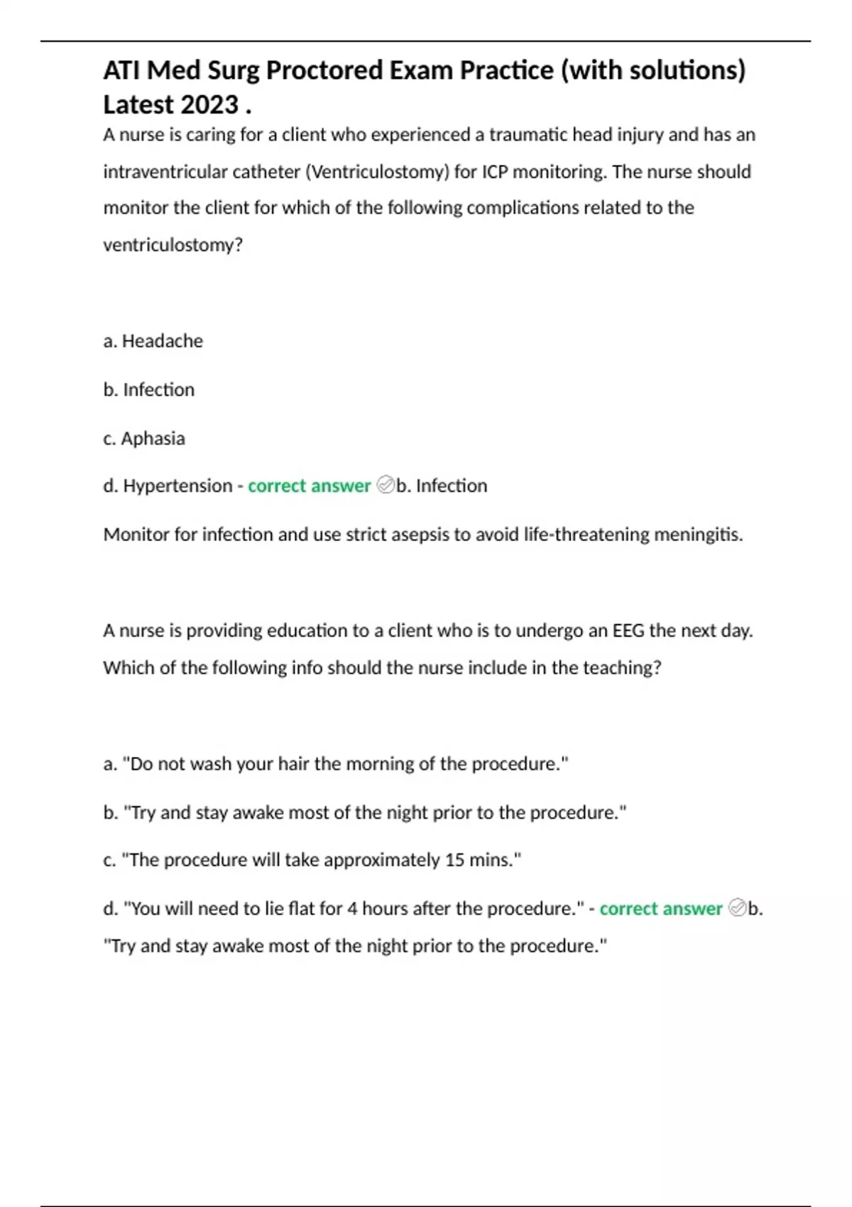ATI Med Surg Proctored Exam Practice (with solutions) Latest 2023 ...