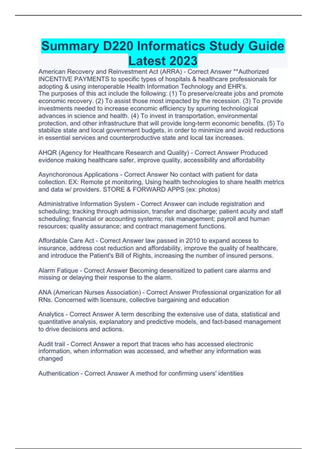 D220 Combined Tests with complete solution 2023 - Stuvia US