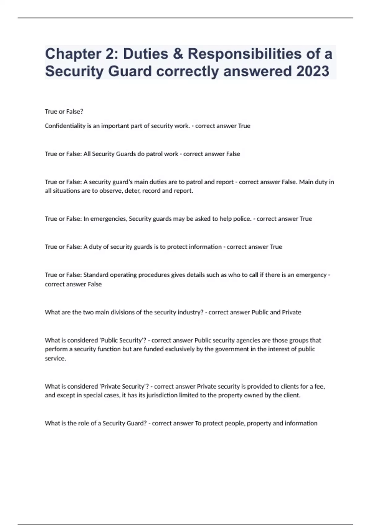 Chapter 2: Duties & Responsibilities of a Security Guard correctly ...