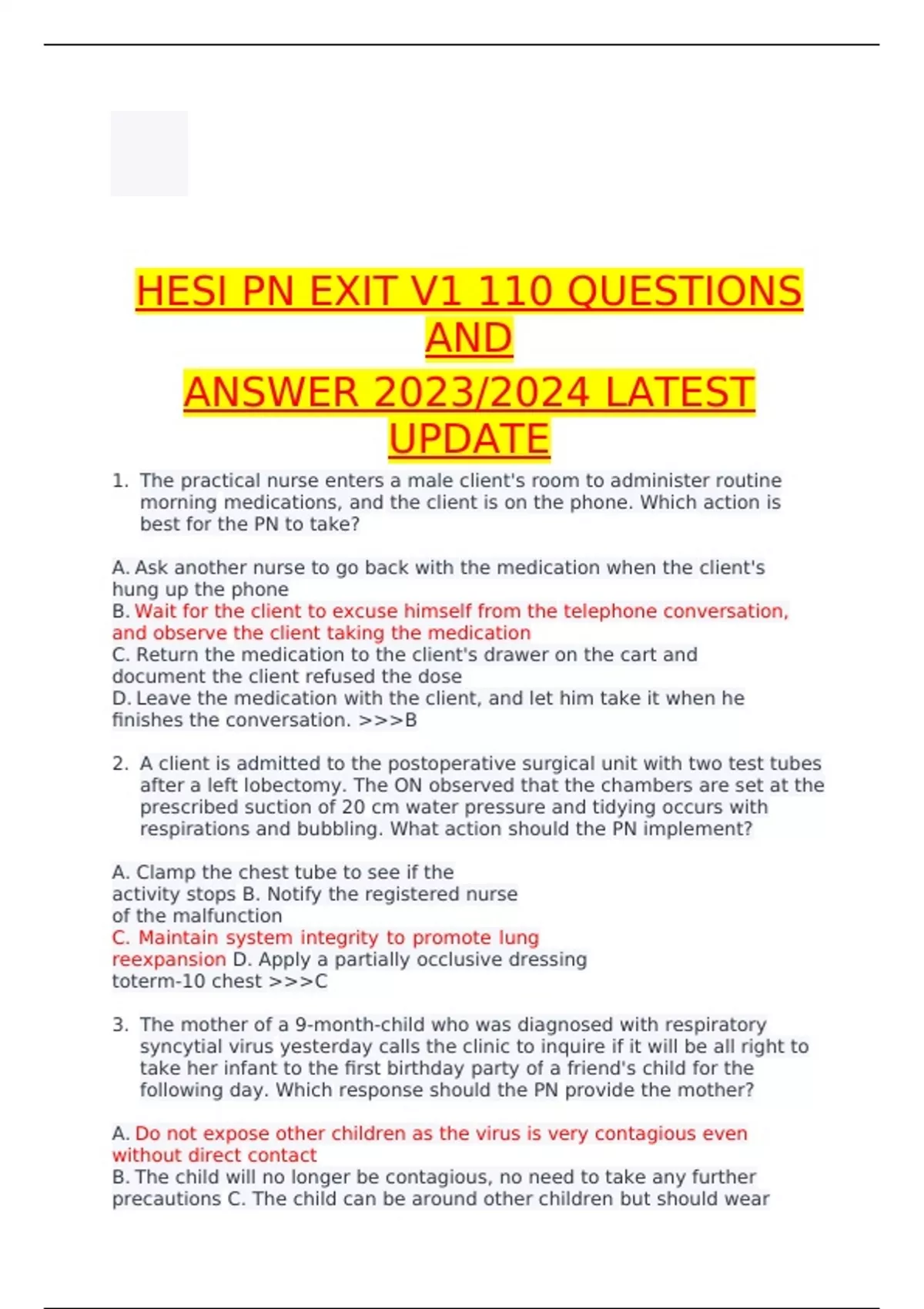 HESI PN EXIT V1 110 QUESTIONS AND ANSWER 2023/2024 LATEST UPDATE - HESI ...
