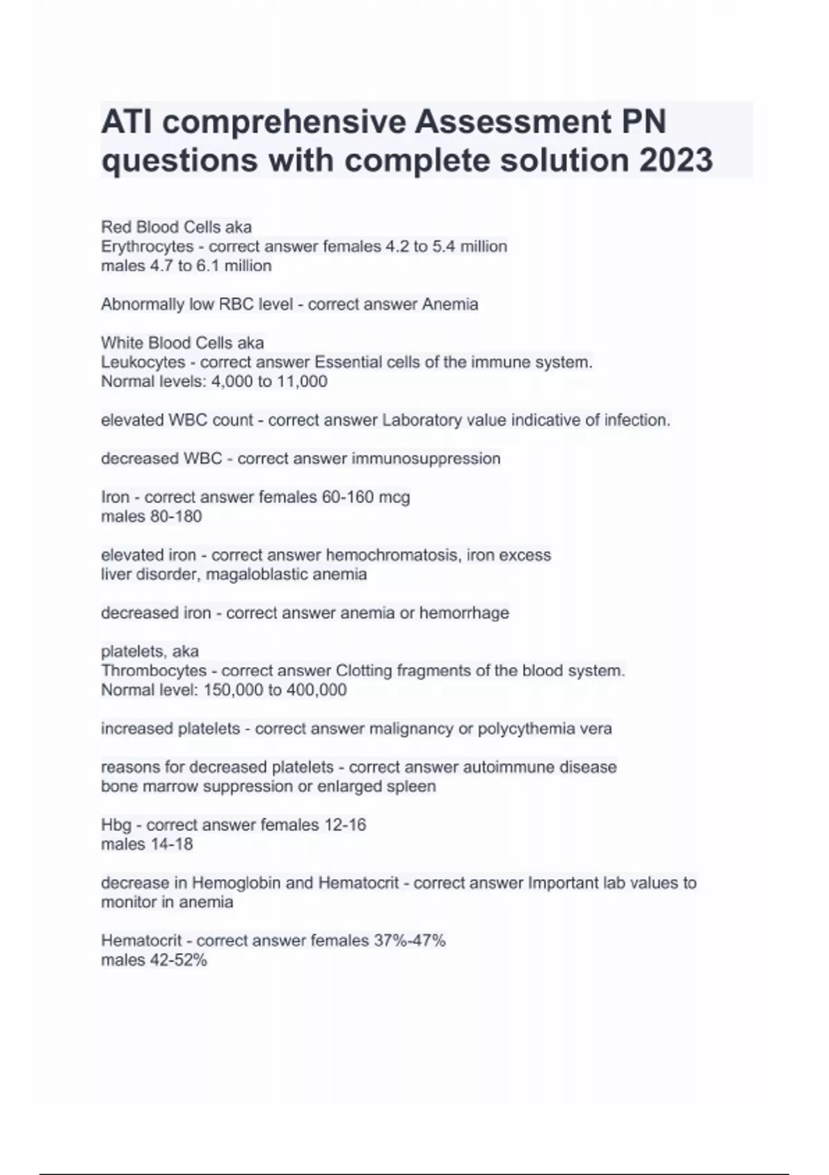 ATI comprehensive Assessment PN questions with complete solution 2023 - ATI comprehensive ...