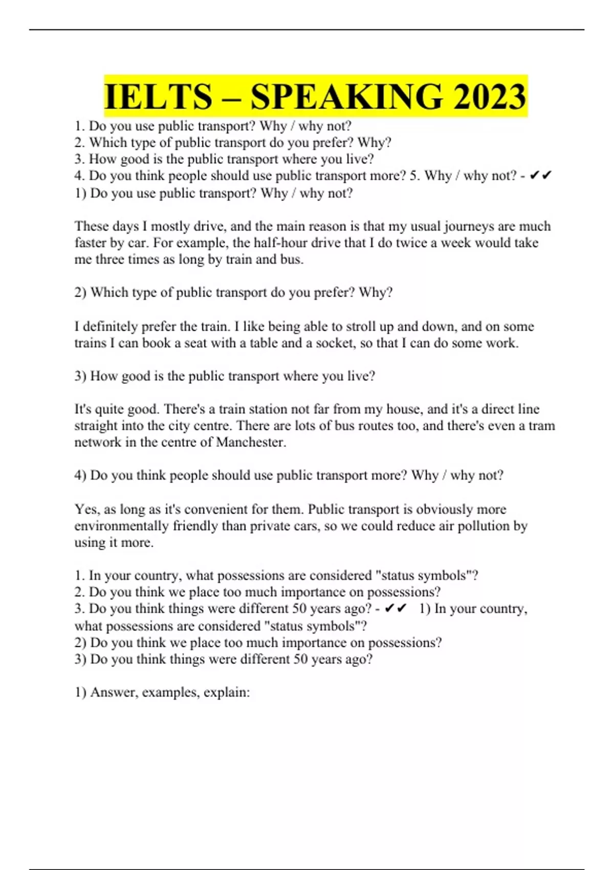 IELTS – SPEAKING 2023 - IELTS - Stuvia US