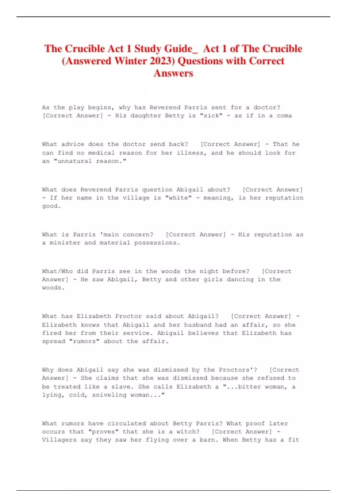 The Crucible Act 1 Study Guide_ Act 1 of The Crucible (Answered Winter ...