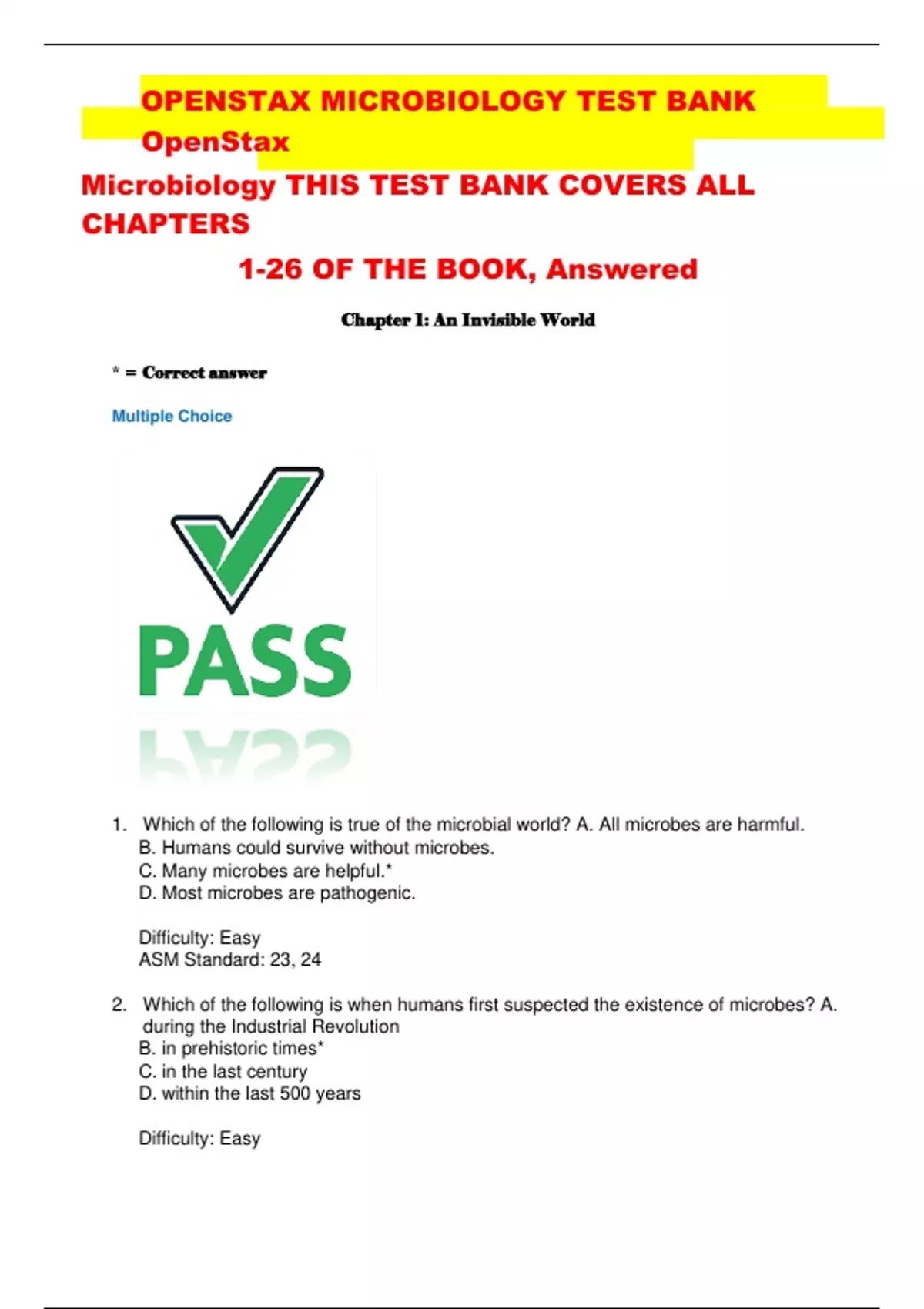 OPENSTAX MICROBIOLOGY TEST BANK OpenStax Microbiology THIS TEST BANK ...