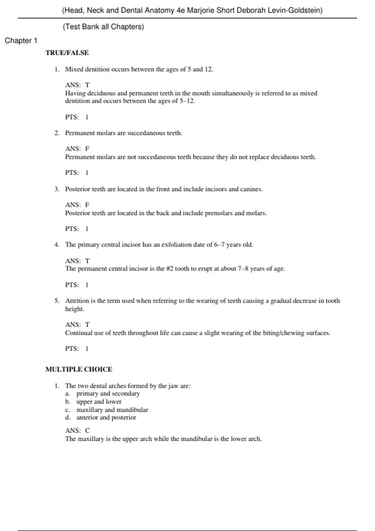 Head, Neck and Dental Anatomy 4th Edition By Marjorie Short Deborah ...