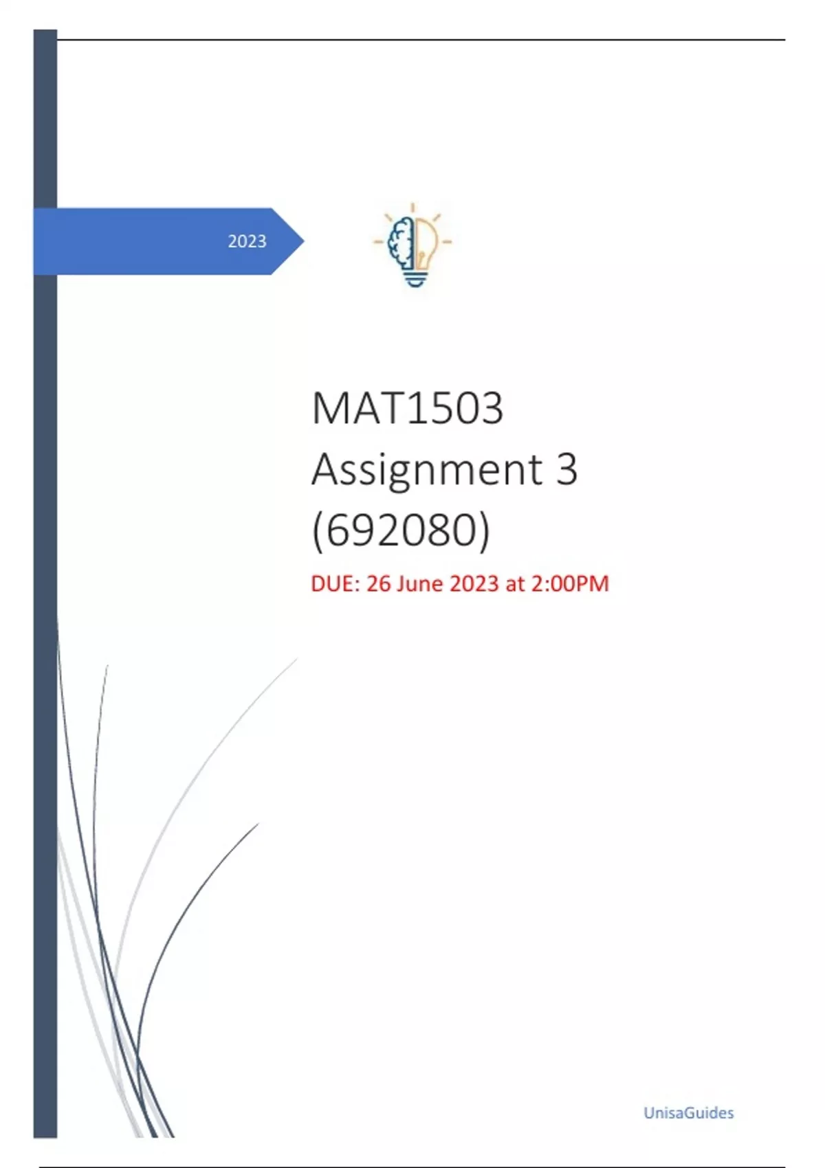 MAT1503 Assignment 3 (ANSWERS) 2023 (692080) - MAT1503 - Linear Algebra ...