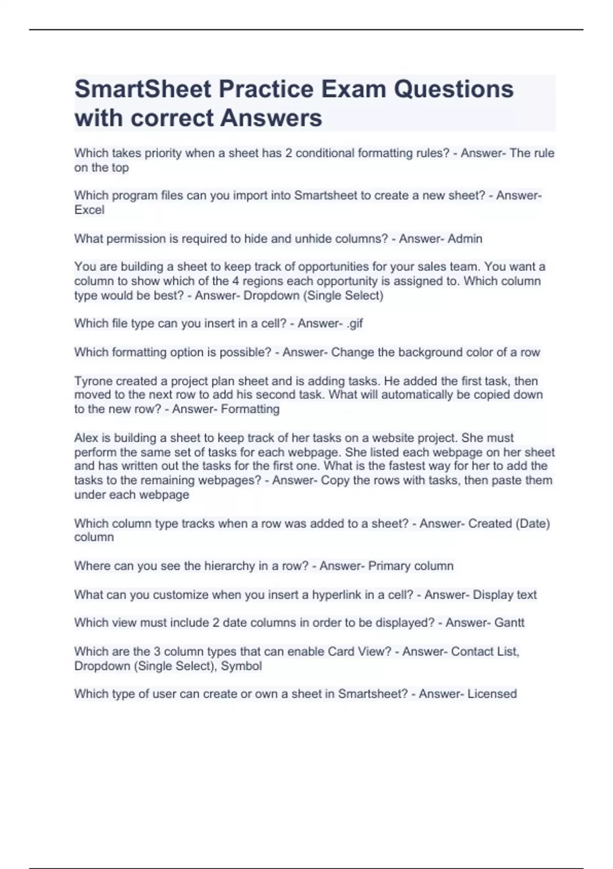 SmartSheet Practice Exam Questions with correct Answers - Smartsheet ...