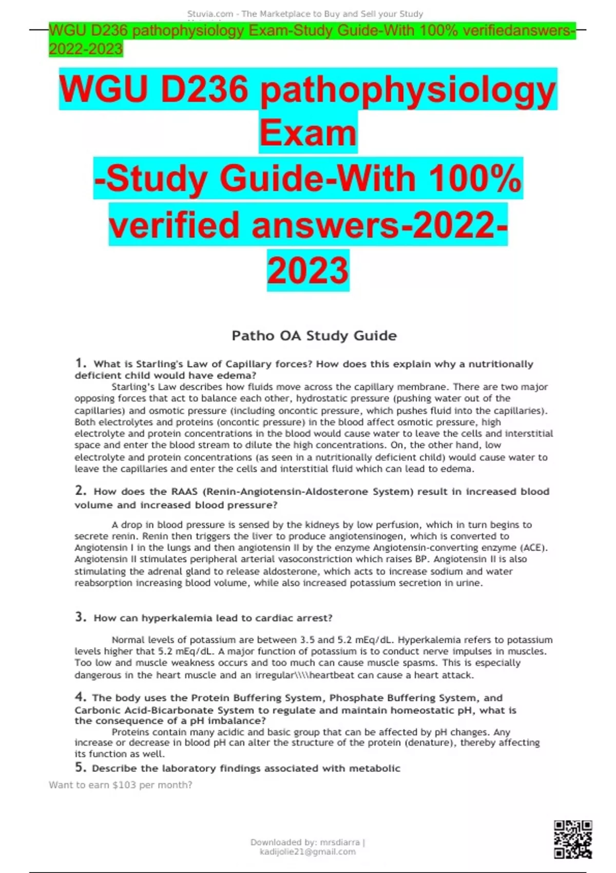 WGU D236 pathophysiology Exam -Study Guide-With 100% verified answers ...