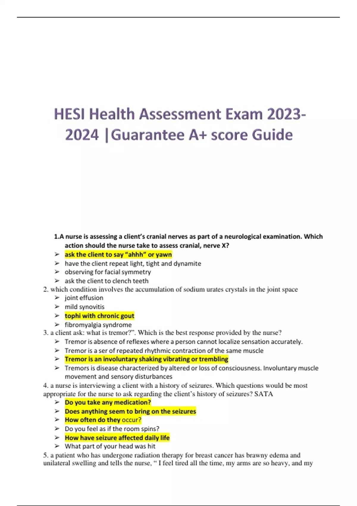 HESI Health Assessment Exam |Guarantee A+ score Guide - HESI Health ...