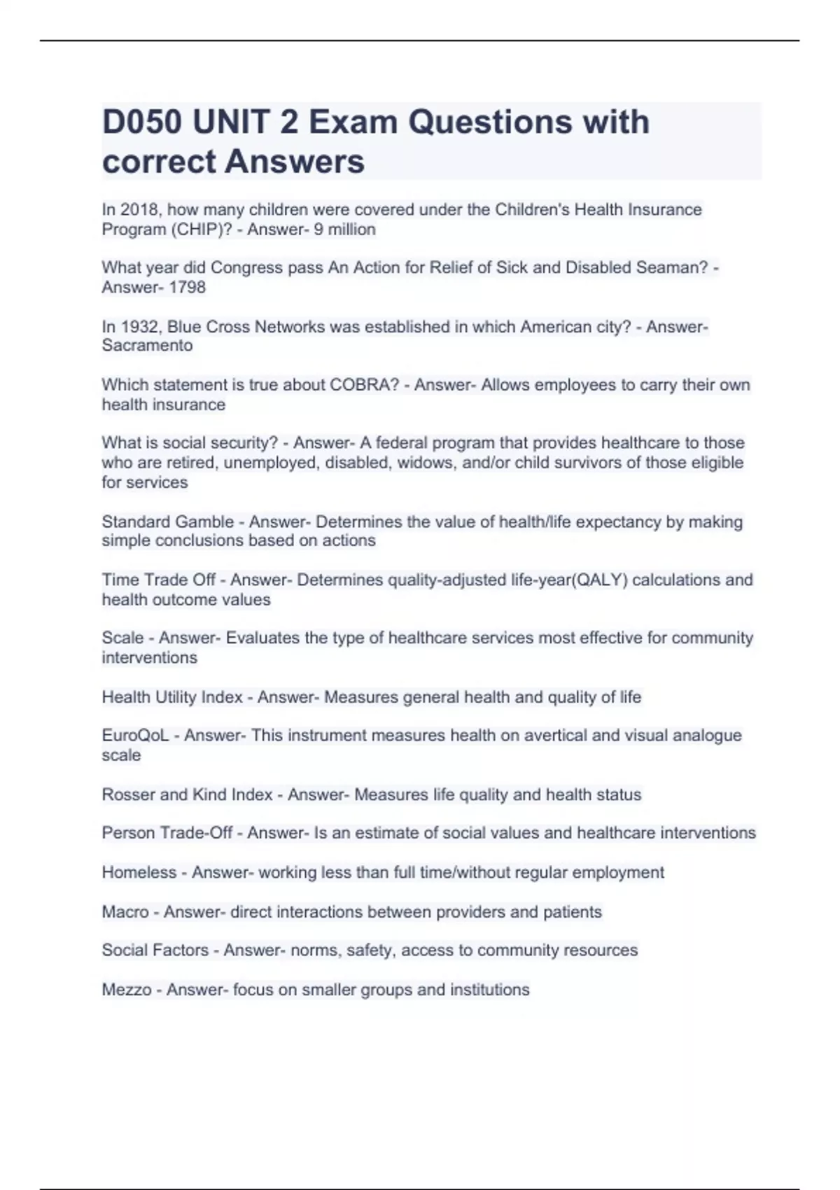 D050 UNIT 2 Exam Questions with correct Answers - D050 - Stuvia US