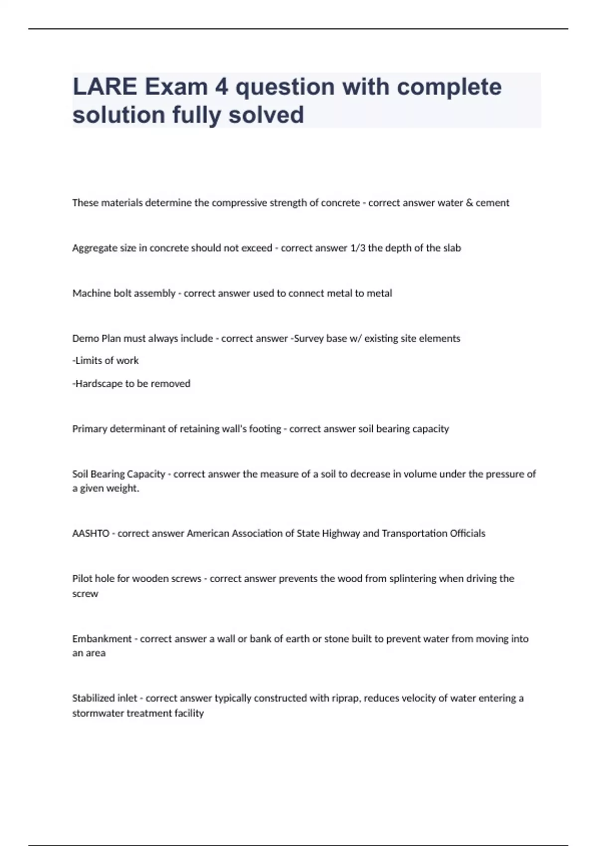 LARE Exam 4 question with complete solution fully solved - LARE - Stuvia US