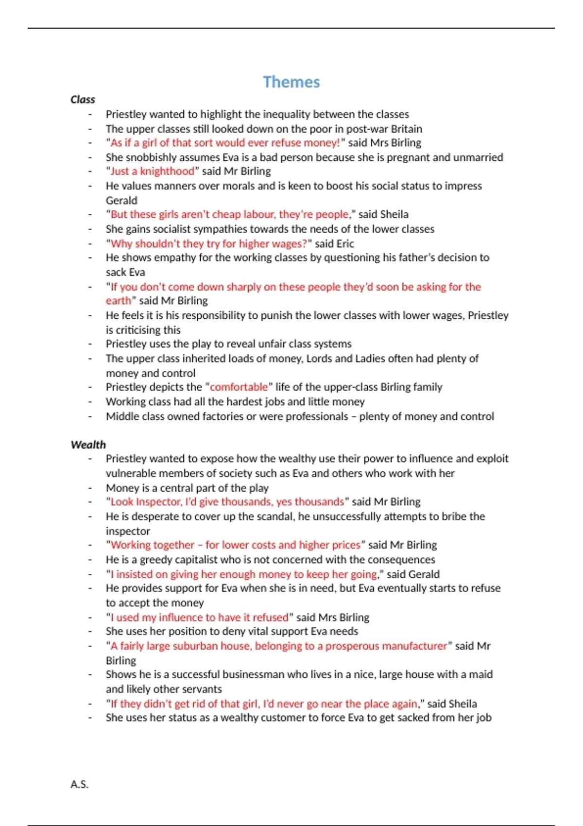 Summary An Inspector Calls: Themes - English - Stuvia US