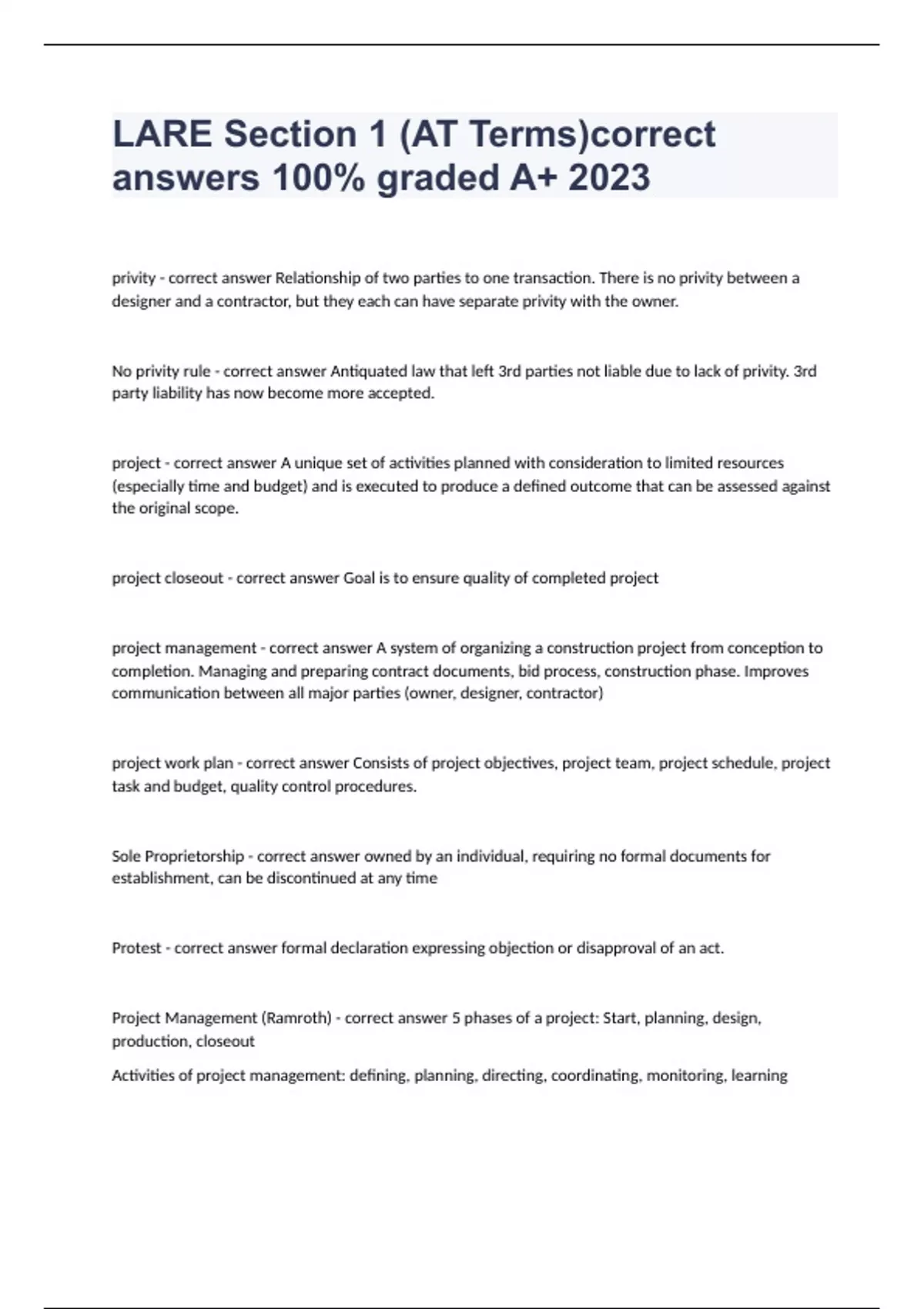 LARE Section 1 (AT Terms)correct answers 100% graded A+ 2023 - LARE ...