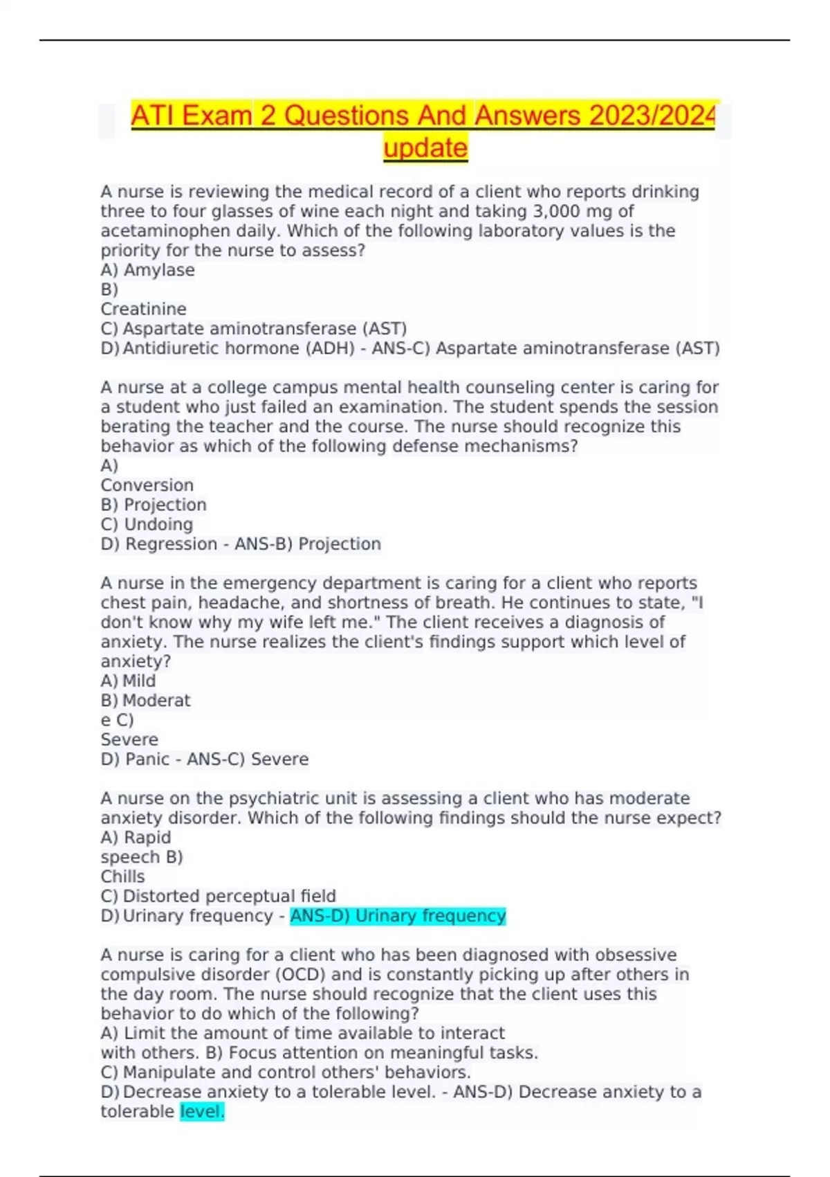 ATI Exam 2 Questions And Answers 2023/2024 update - ATI . - Stuvia US