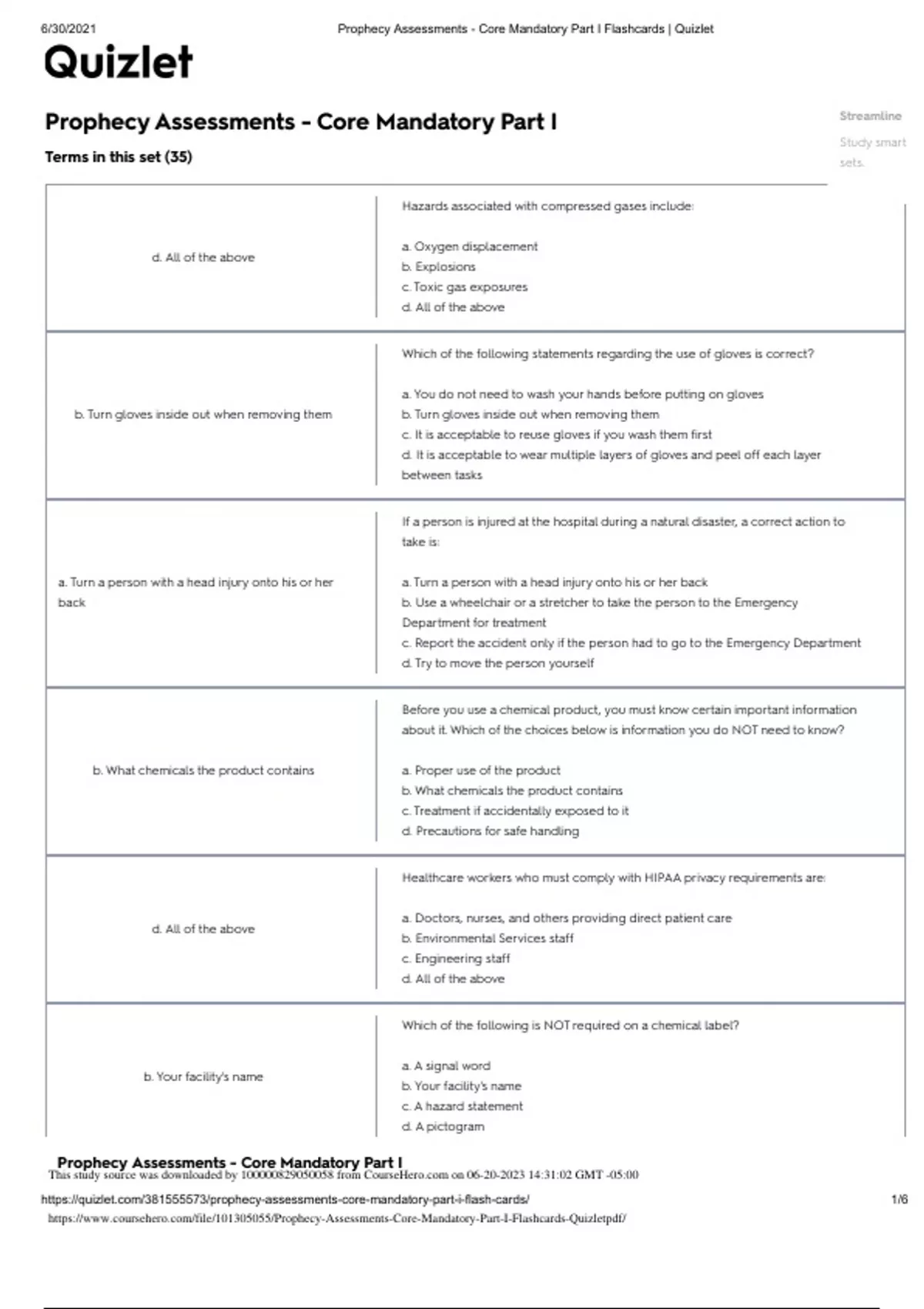 Prophecy Assessments - Core Mandatory Part I Flashcards - NURS 100 - Stuvia US