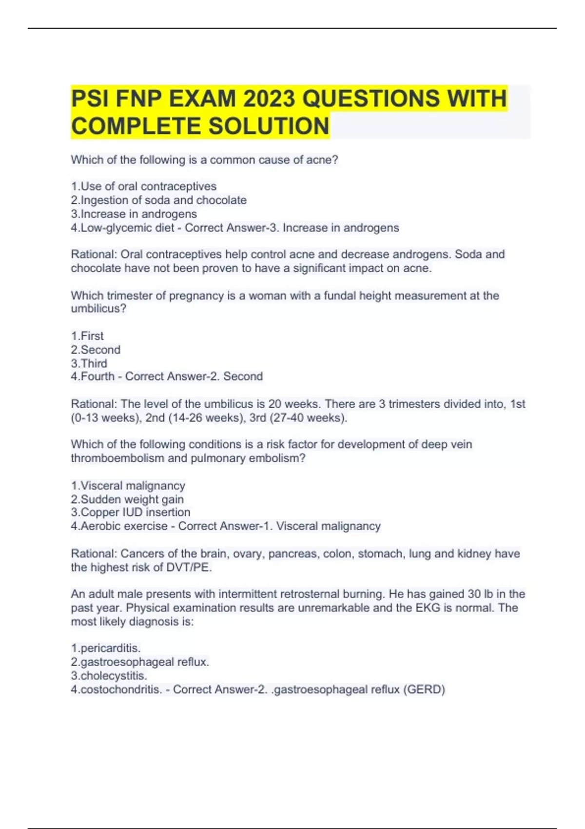 PSI FNP EXAM 2023 QUESTIONS WITH COMPLETE SOLUTION PSI FNP Stuvia US