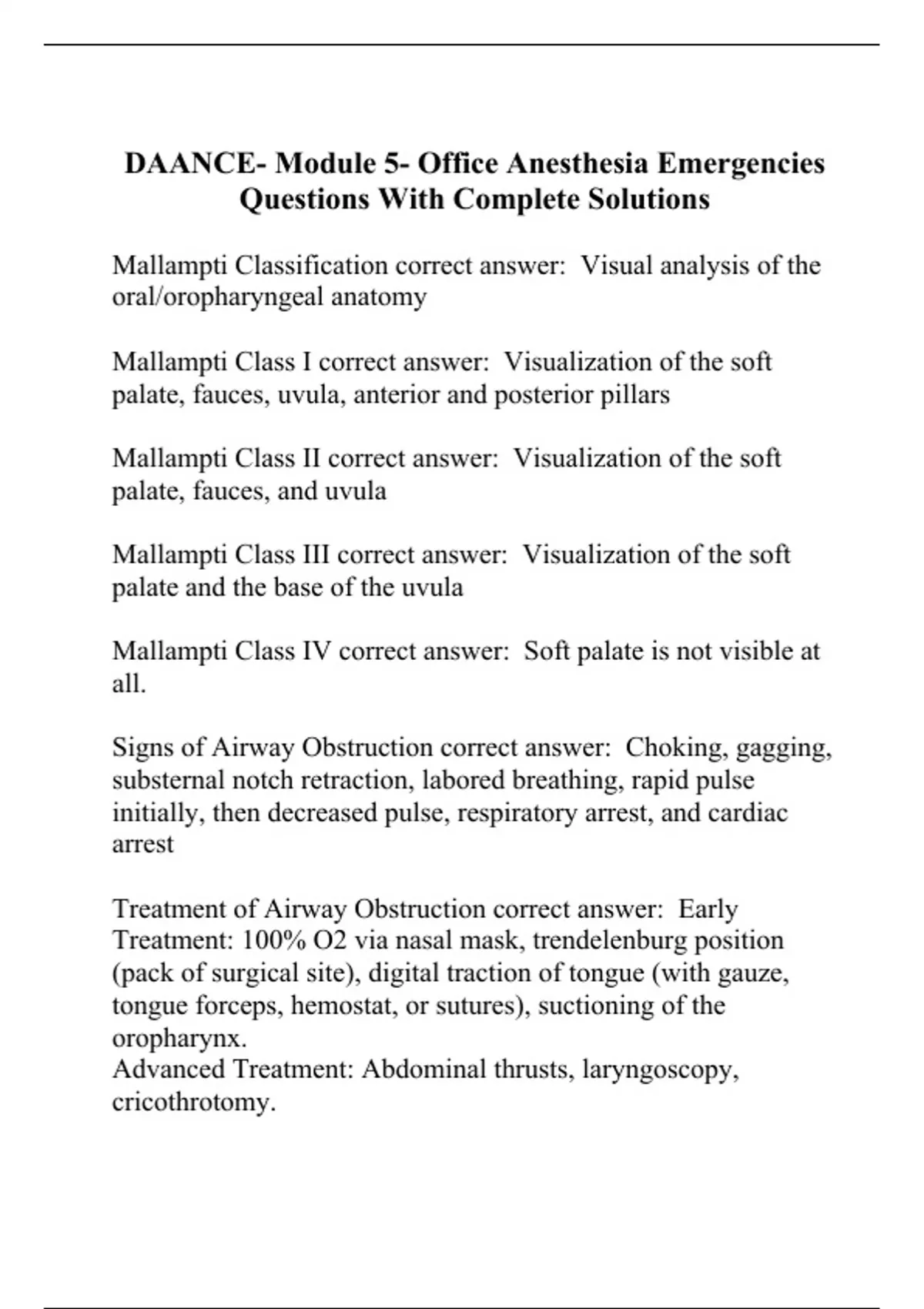 DAANCE- Module 5- Office Anesthesia Emergencies Questions With Complete Solutions - DAANCE ...