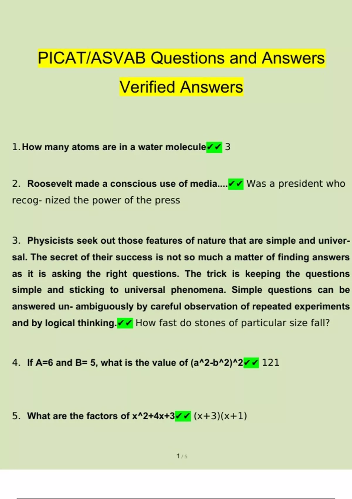 PICAT/ASVAB TEST 2023 STUDY BUNDLE (COMPLETE PACKAGE)(Verified Answers ...