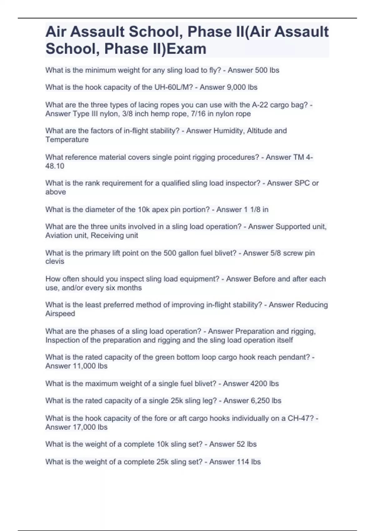 Air Assault School, Phase II(Air Assault School, Phase II)Exam - Air ...