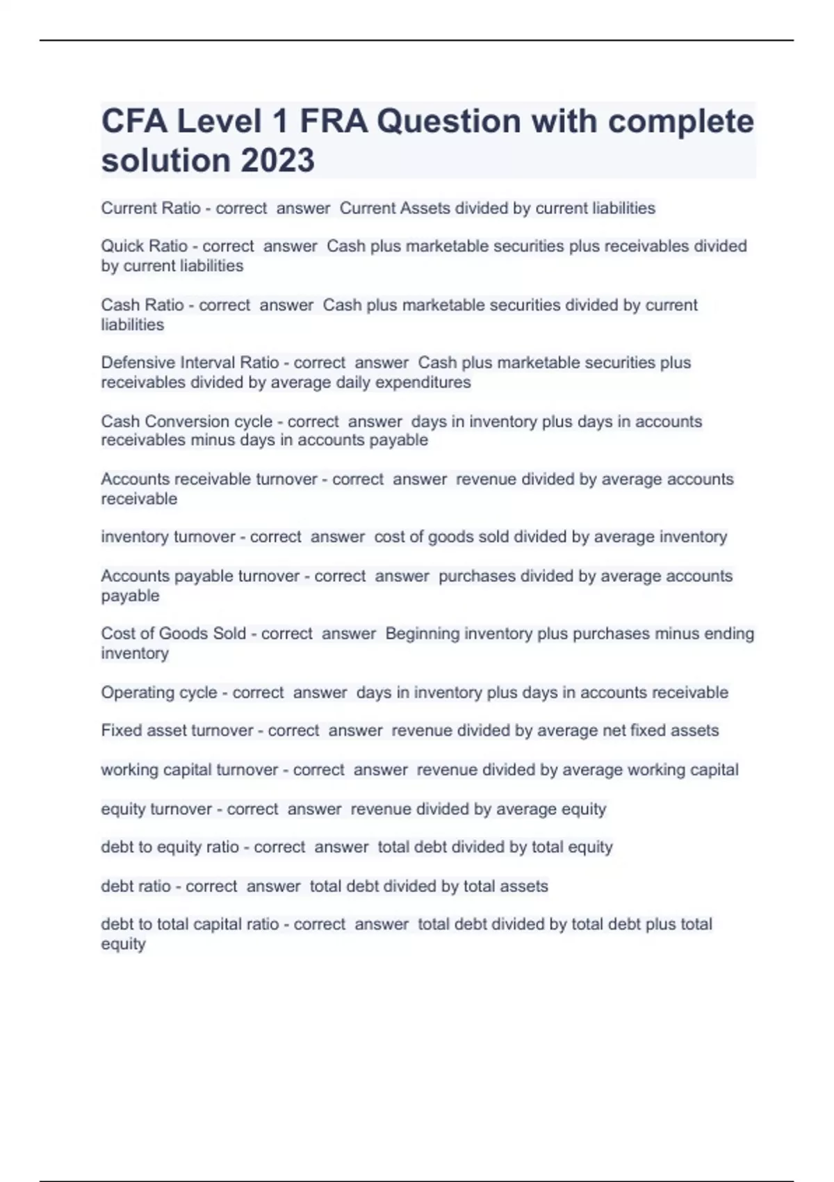 CFA Level 1 FRA Question with complete solution 2023 - CFA Level 1 FRA ...