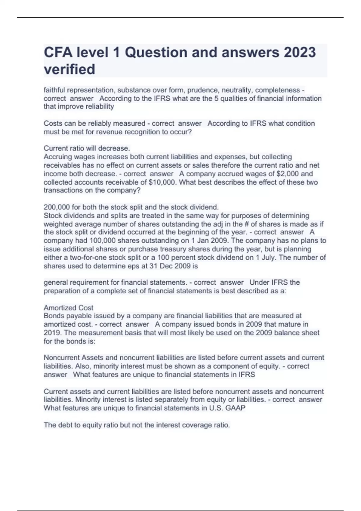 Cfa Level 1 Question And Answers 2023 Verified Cfa Level 1 Stuvia Us