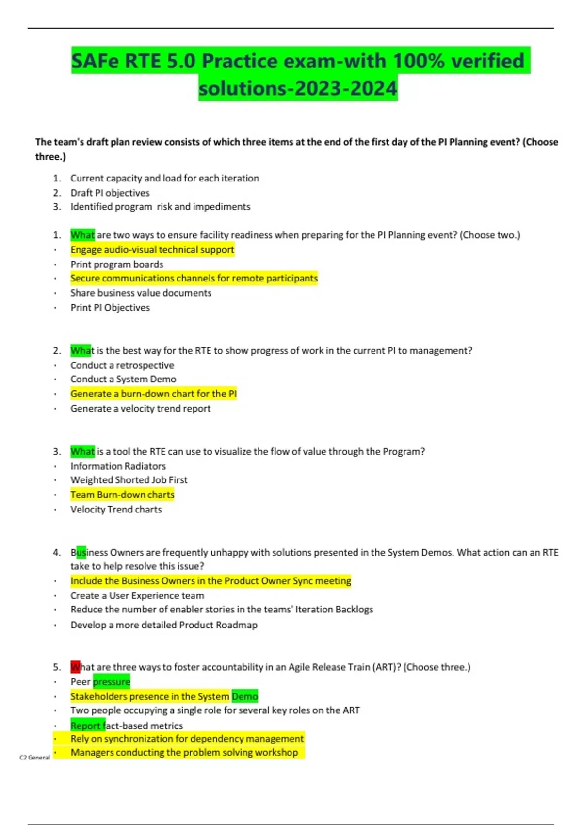 SAFe RTE 5.0 Practice exam-with 100% verified solutions- - SAFe RTE 5.0 - Stuvia US